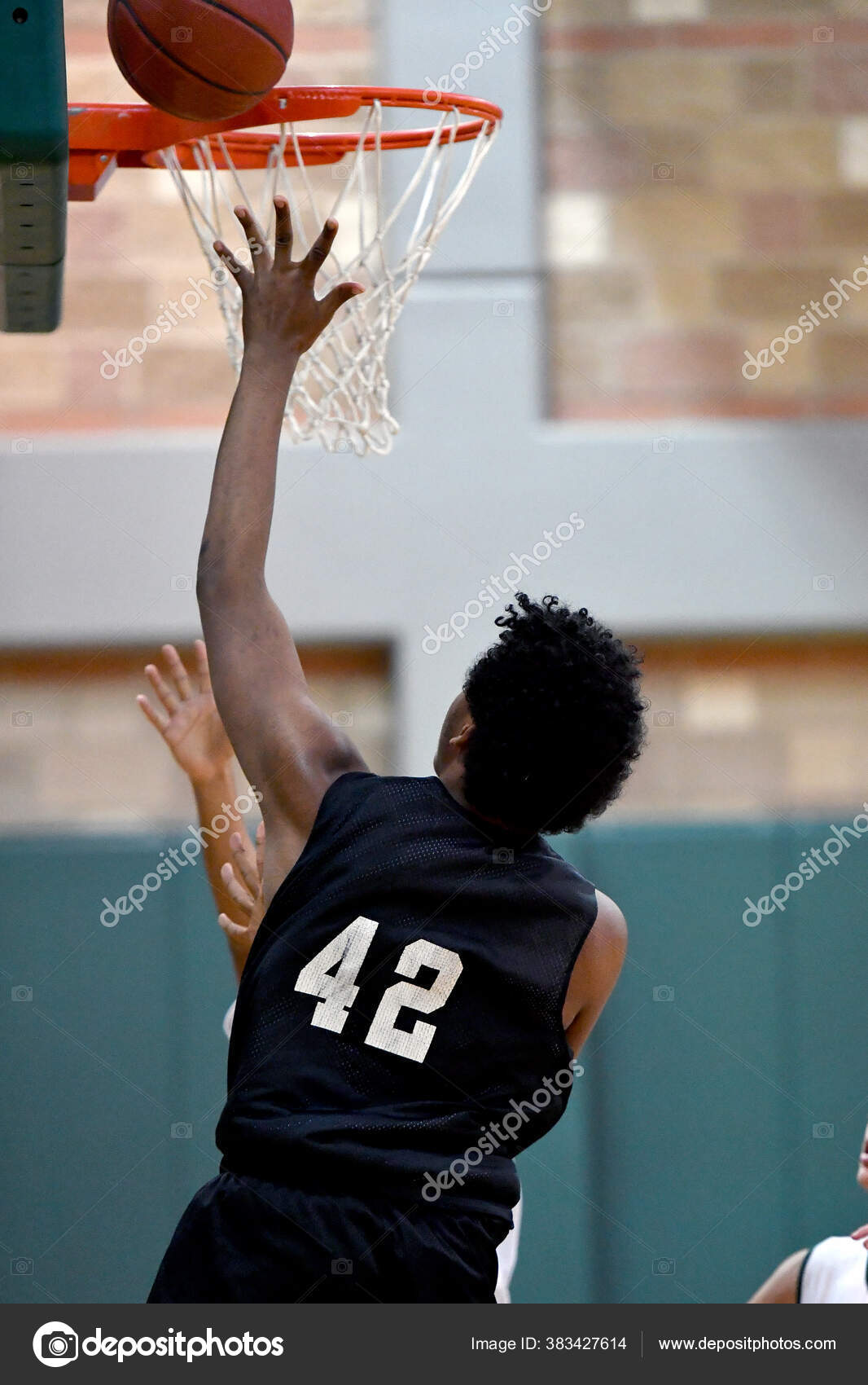 Boys Making Amazing Athletic Plays Basketball Game Slam Dunking ...