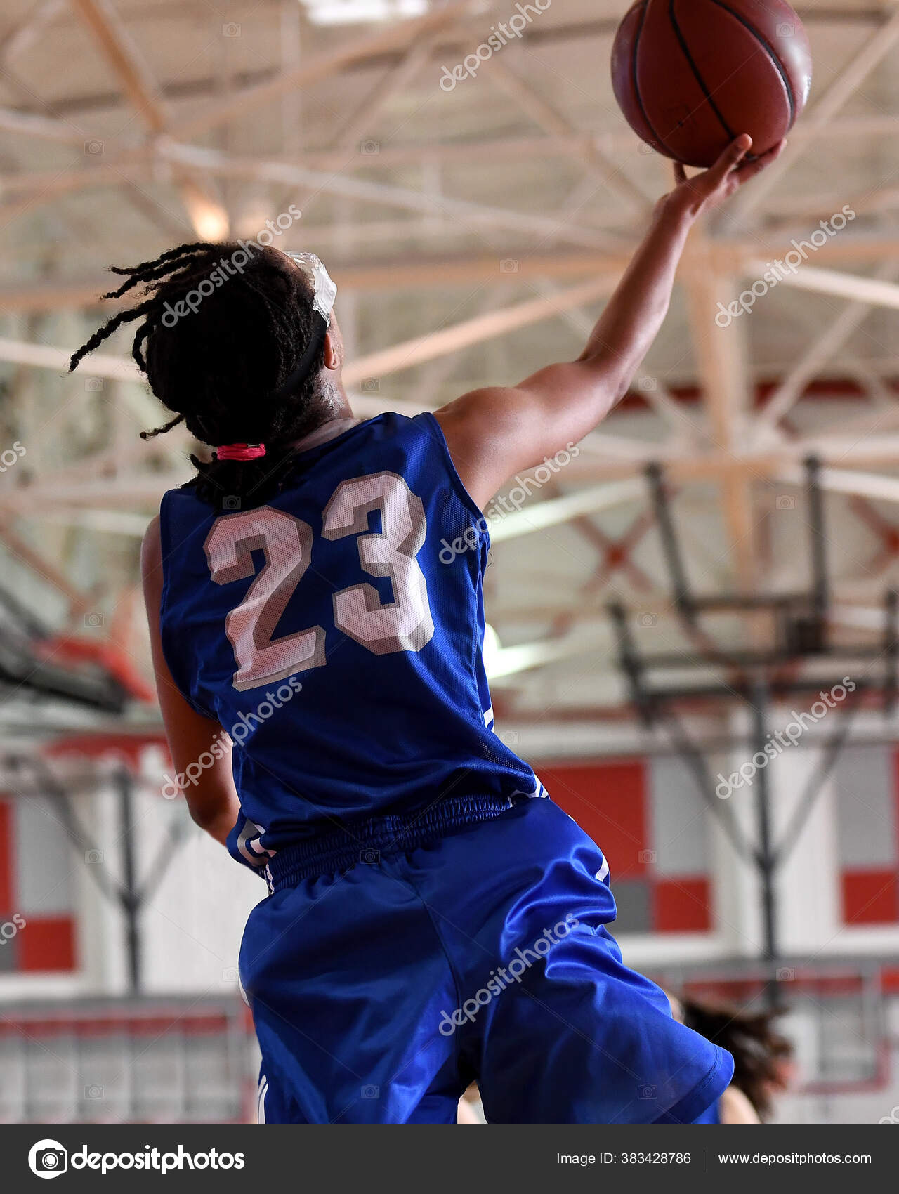Boys Making Amazing Athletic Plays Basketball Game Slam Dunking ...