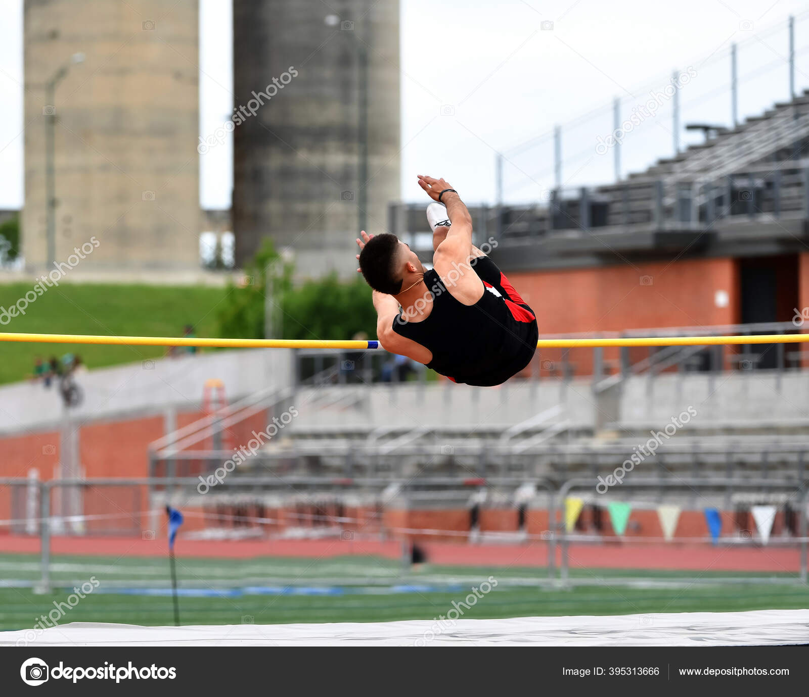 Boy Athletes Performing High Jump Track Field Meet — Stock Photo ...