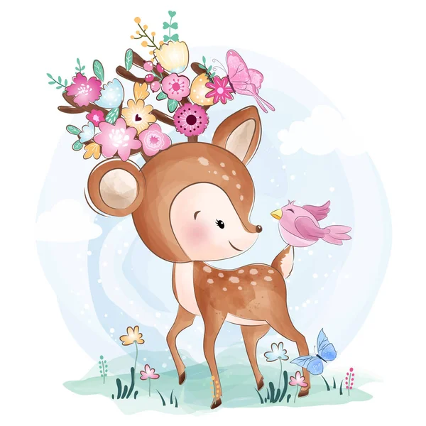 Venado Lindo Con Ilustración Floral Vector de stock por ©MagicalPlanet ...