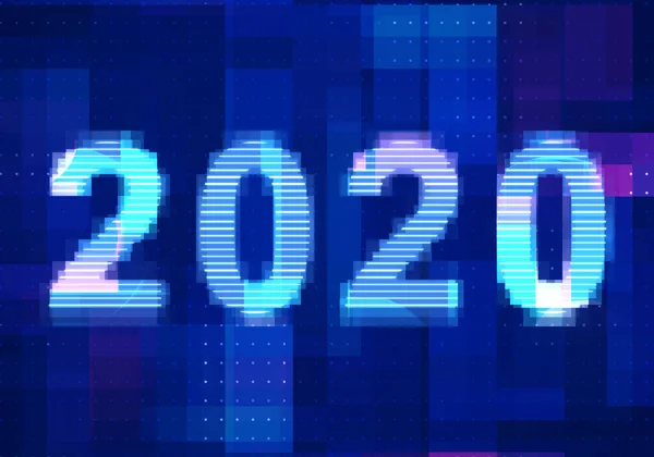 2020 vision new year with technology blue background. Abstract digital ...
