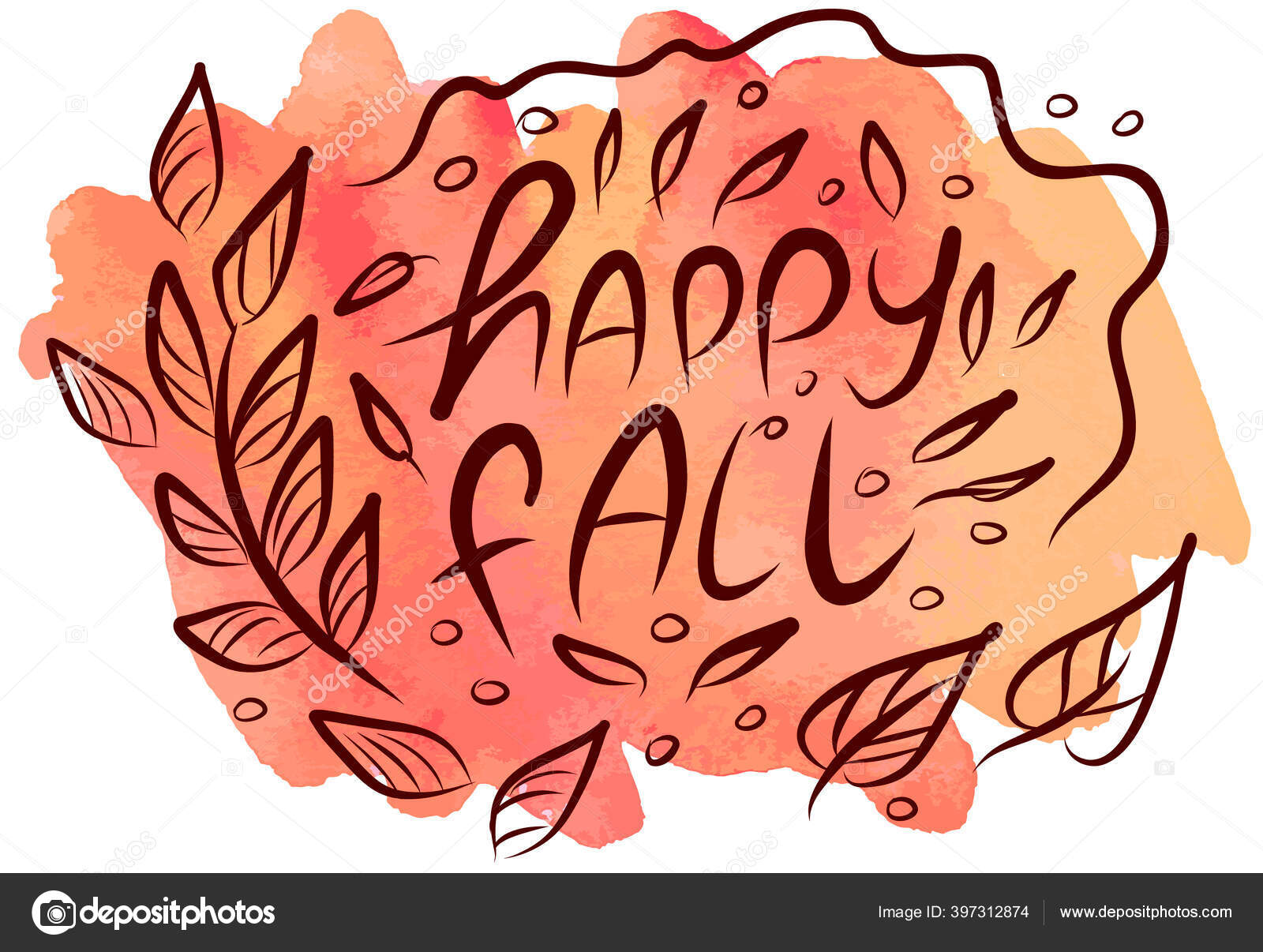 Lettering Happy Fall Watercolor Background Vector Illustration Perfect ...