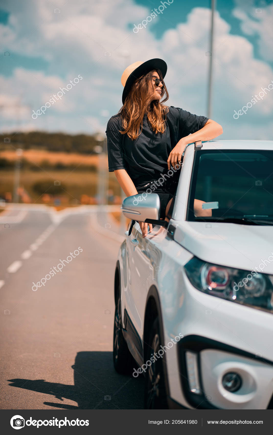 Woman Posing Car Window — Stock Photo © chika_milan #205641980
