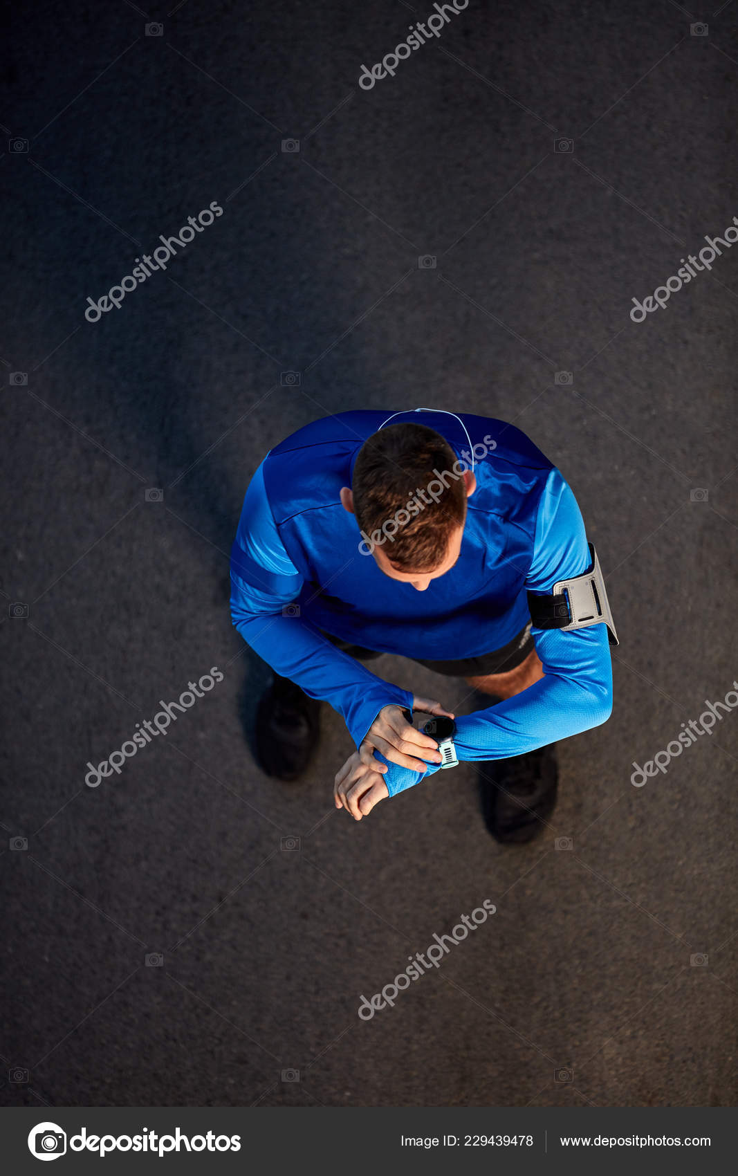 Top View Runner Standing Watching Wristwatch Healthy Lifestyle Concept ...