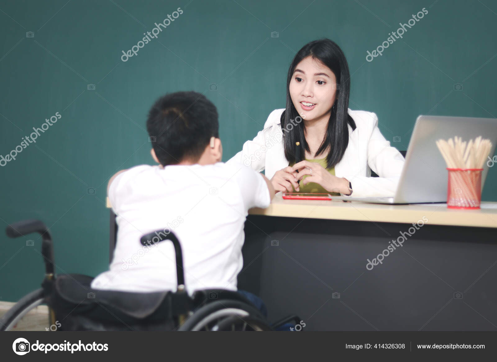 Disabled Kids Classroom School Boy Wheelchair Teacher Child Learning ...
