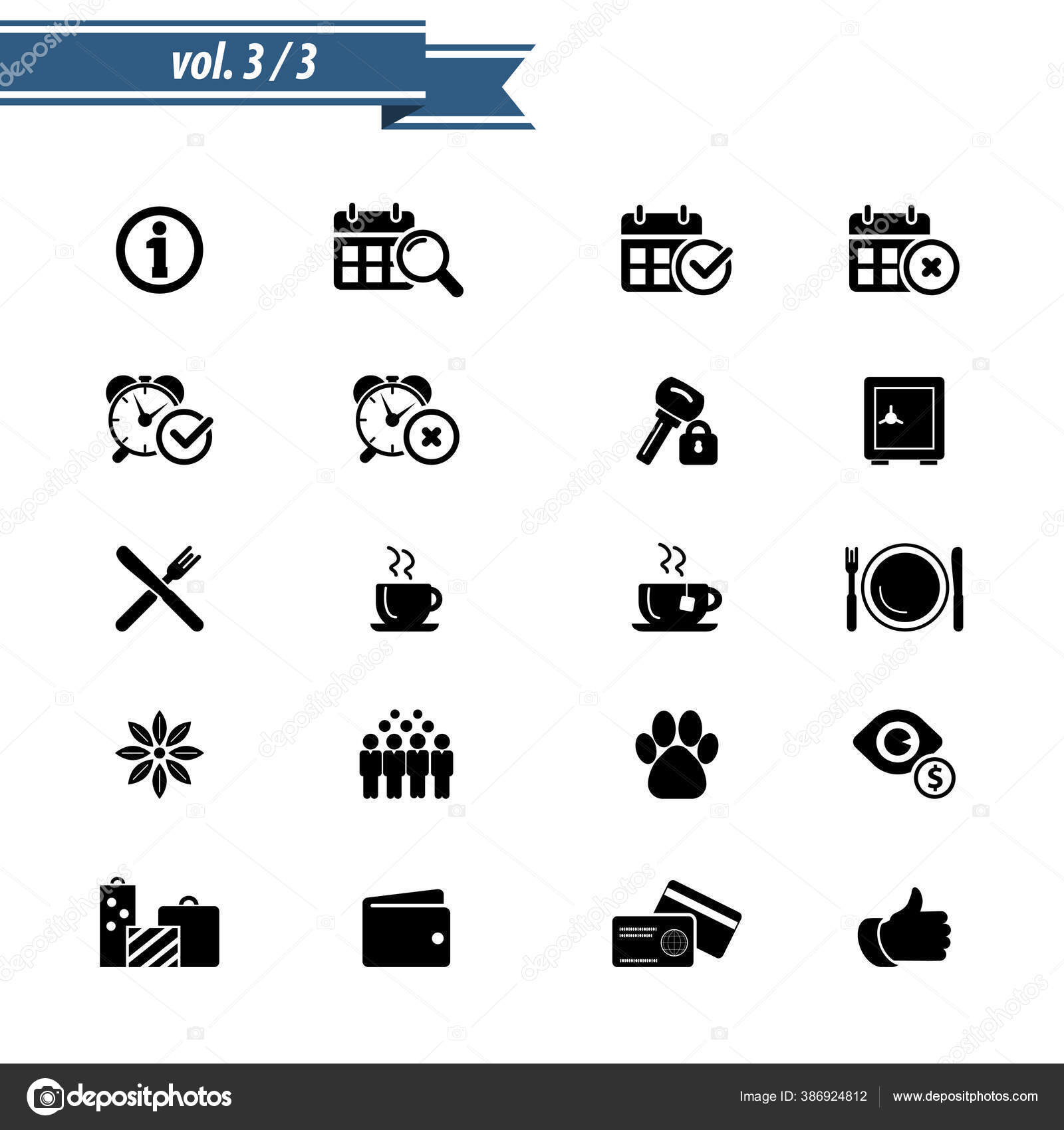 Vector Illustration Hotel Amenities Icons — Stock Vector ...