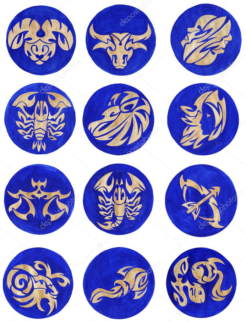 Un conjunto de signos del zodíaco. Signos del zodíaco de oro sobre ...