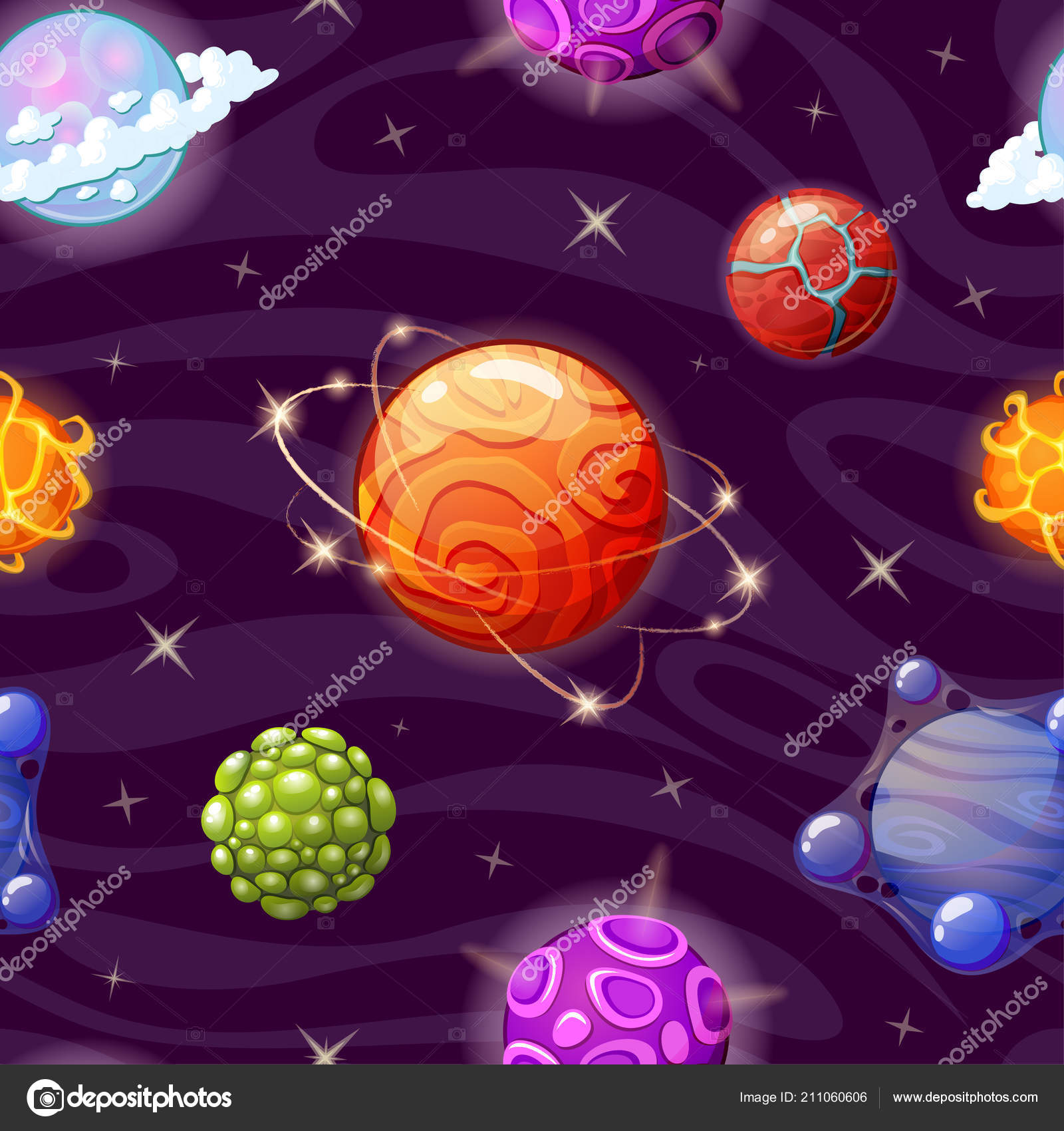 Patrón Sin Costuras Con Planetas Fantasía Dibujos Animados Fondo ...