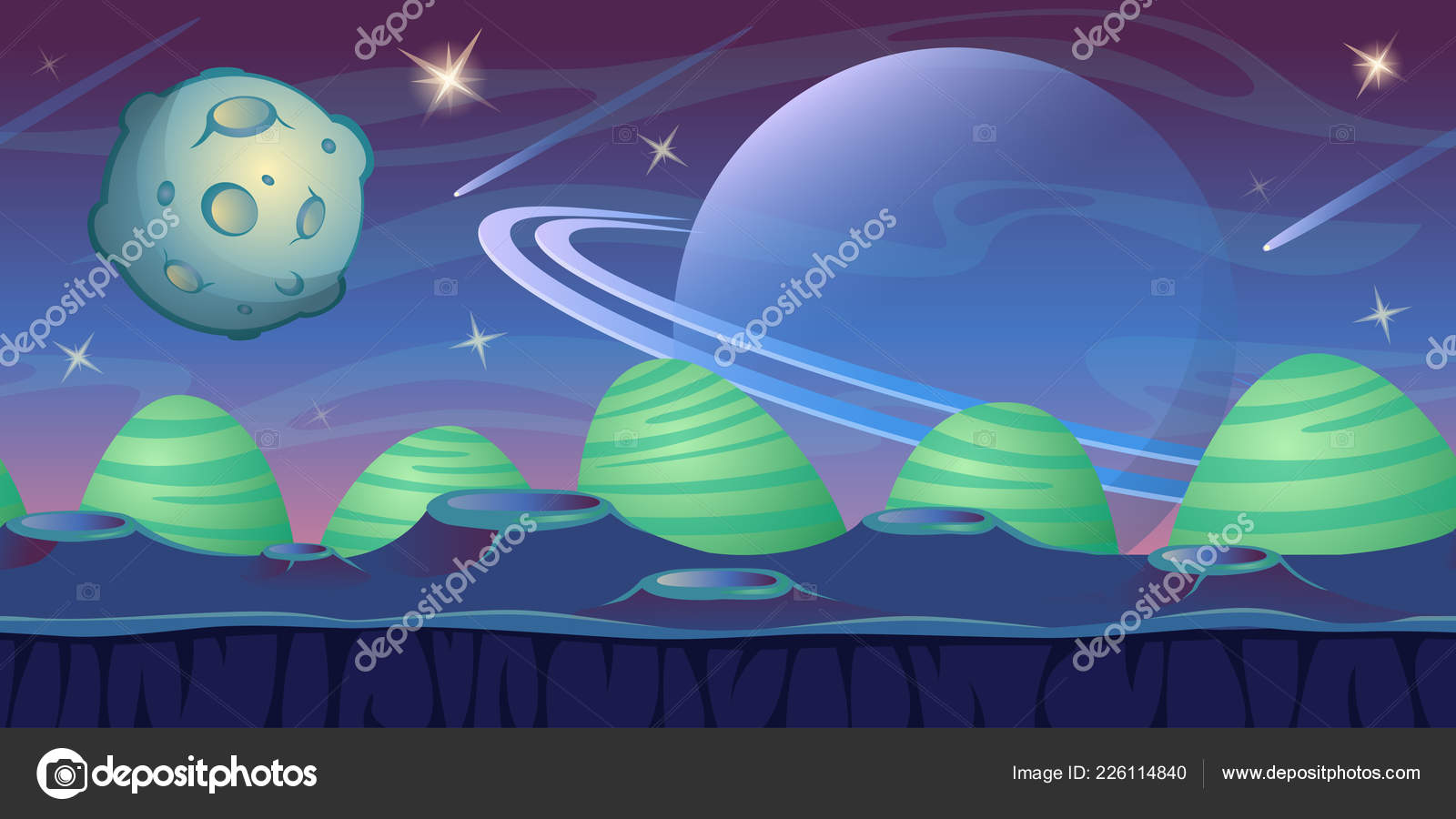 Fantasy Space Background Game Blue Alien Landscape Background Stock ...