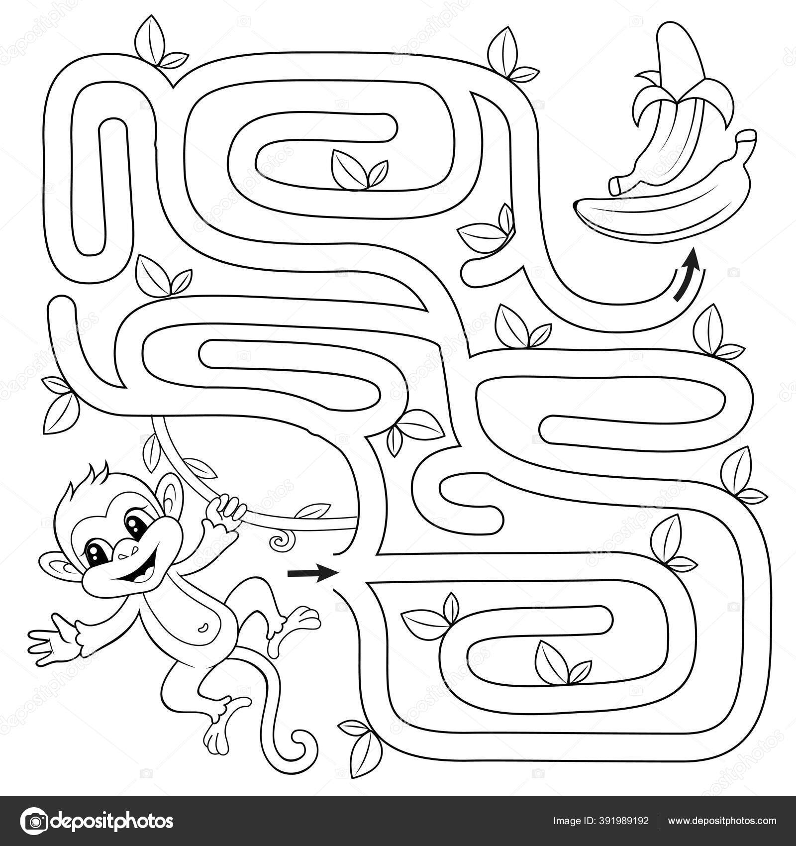 Help Monkey Find Path Banana Labyrinth Maze Game Kids Black Stock ... Help Monkey Find Path Banana Labyrinth Maze Game Kids Black Stock ...