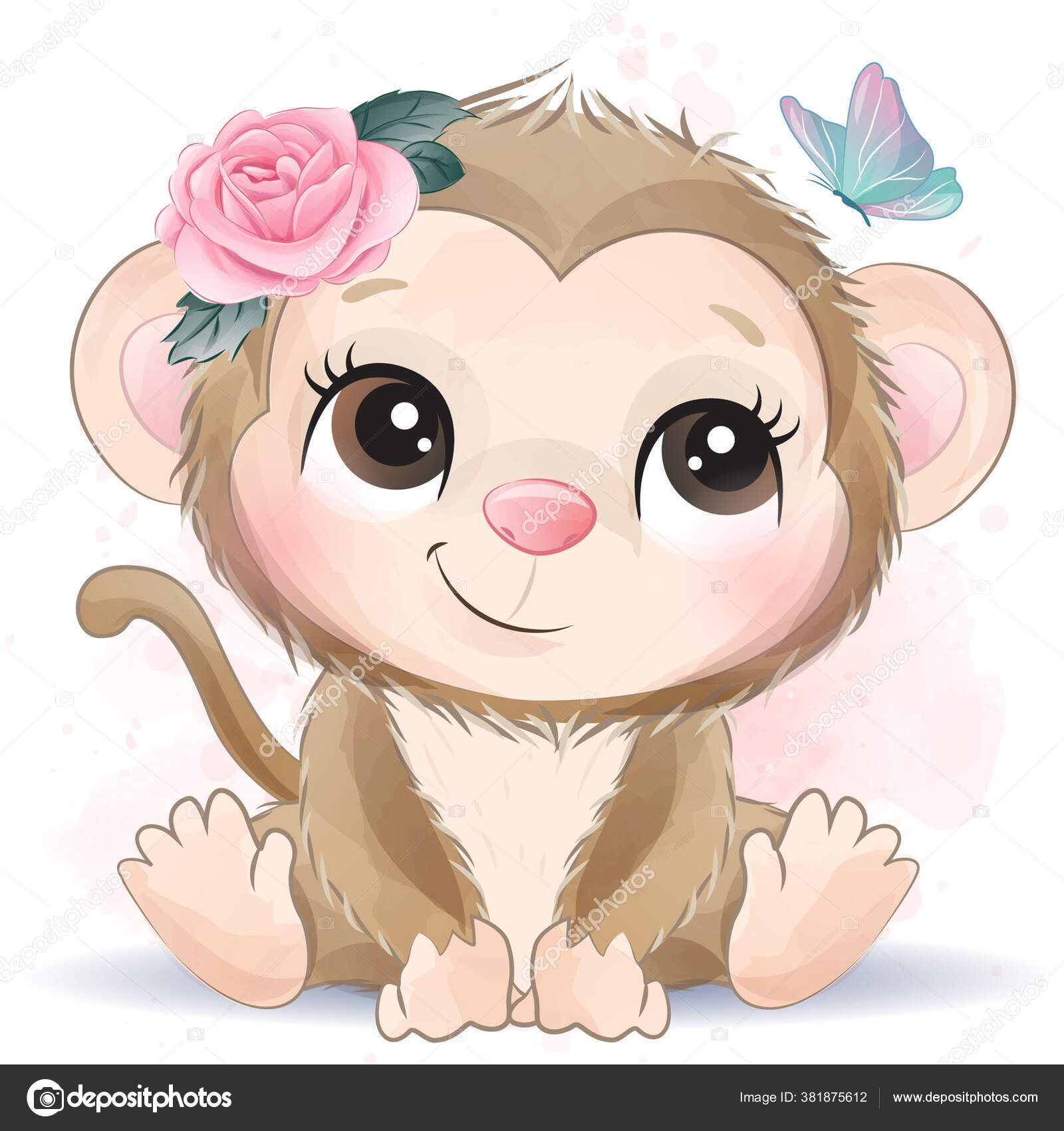 Monito Lindo Con Ilustración Acuarela vector, gráfico vectorial ...