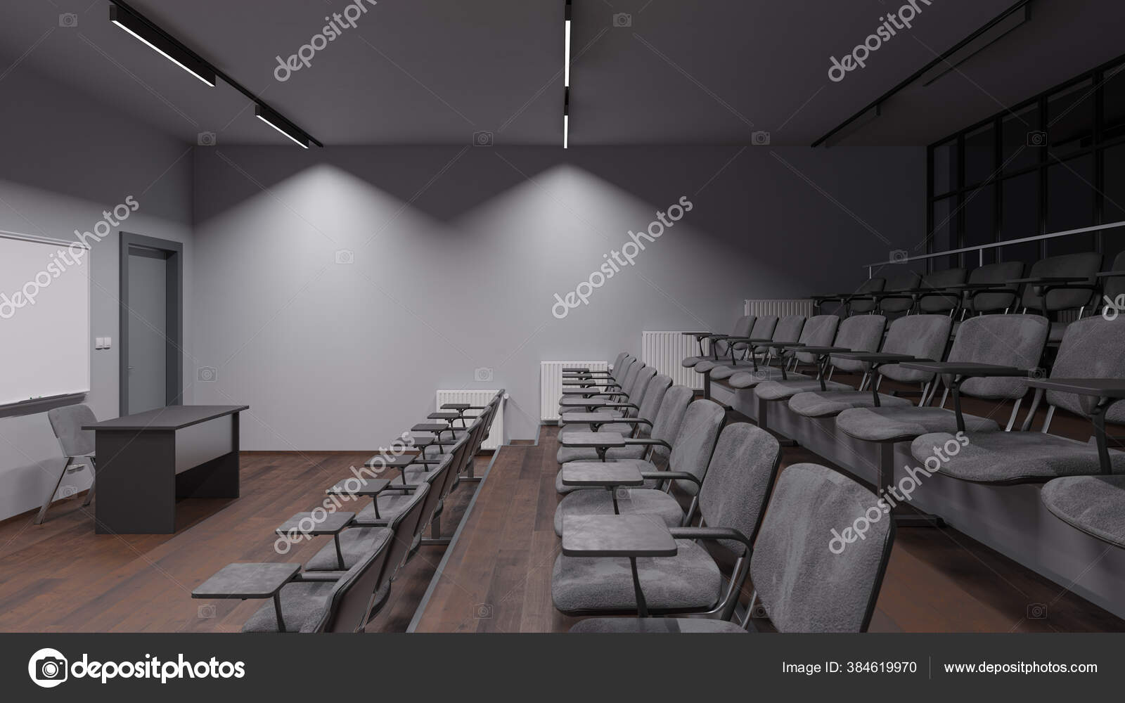 Side View Front Rows Illuminated Lecture Hall Night Rendering Stock ...