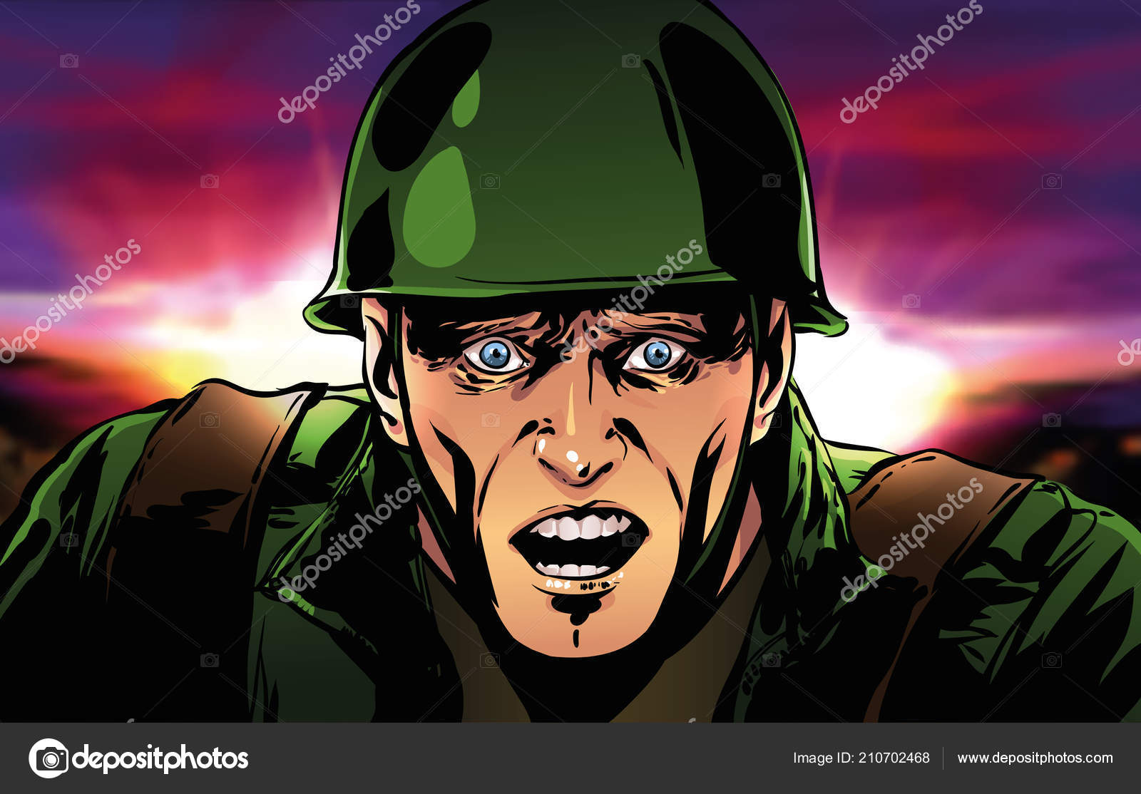 Comics Art Soldier Character Scared Face Expression Stock Vector Image ...