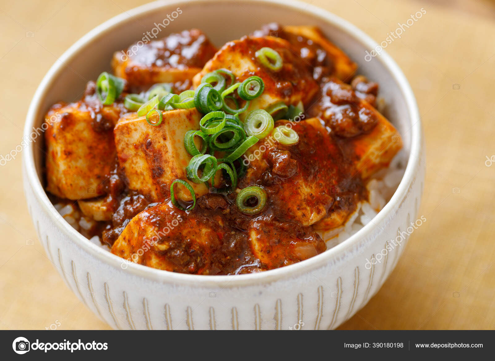 Bowl Rice Topped Mapo Tofu — Stock Photo © Koarakko #390180198
