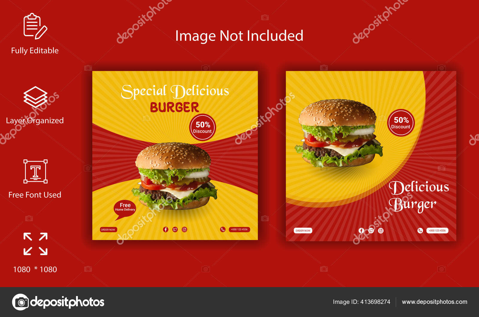 Special Delicious Burger Social Media Post Design Template Promotional ...