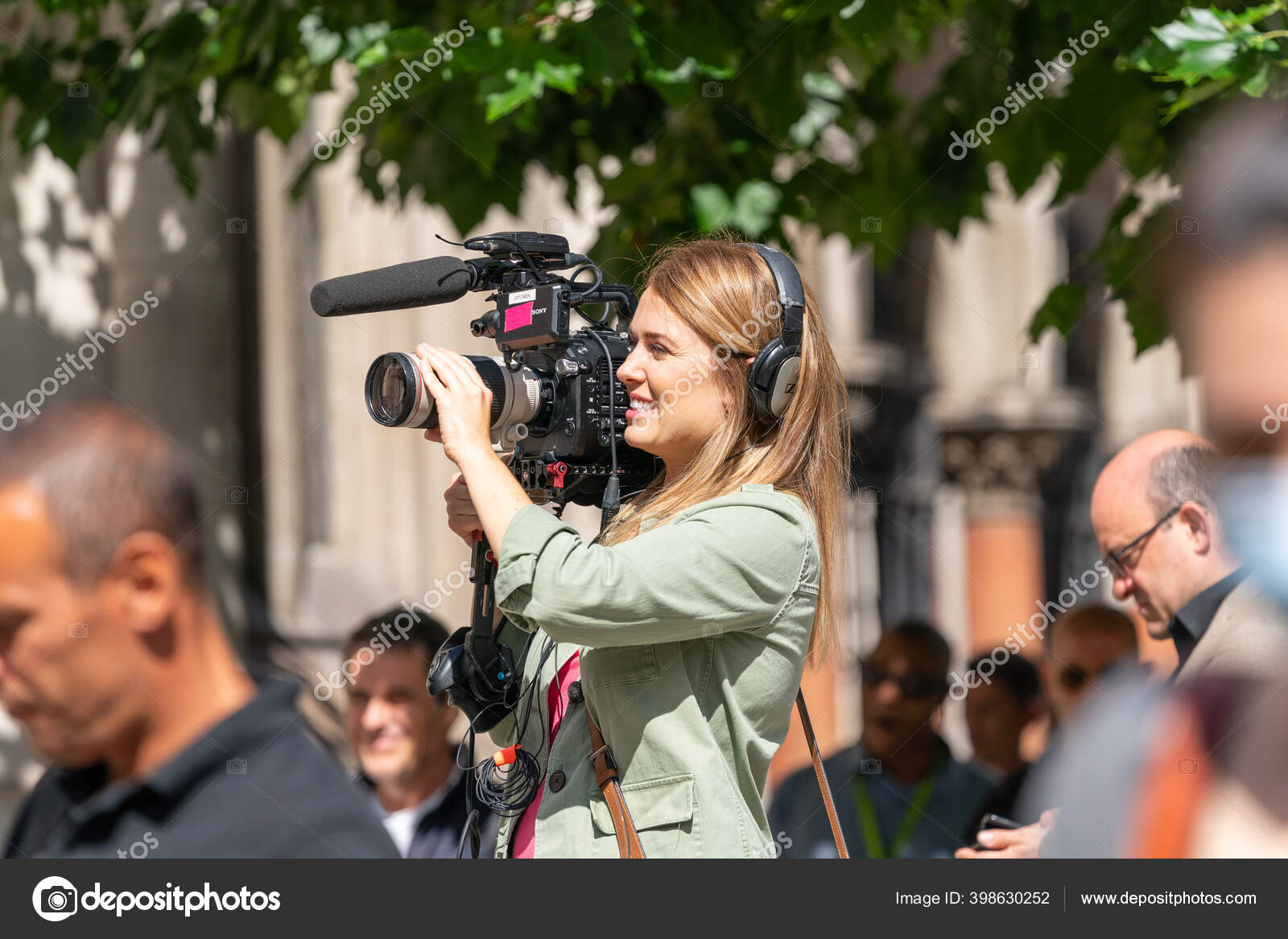 London England July 2020 Beautiful Female Camerawoman Wearing ...