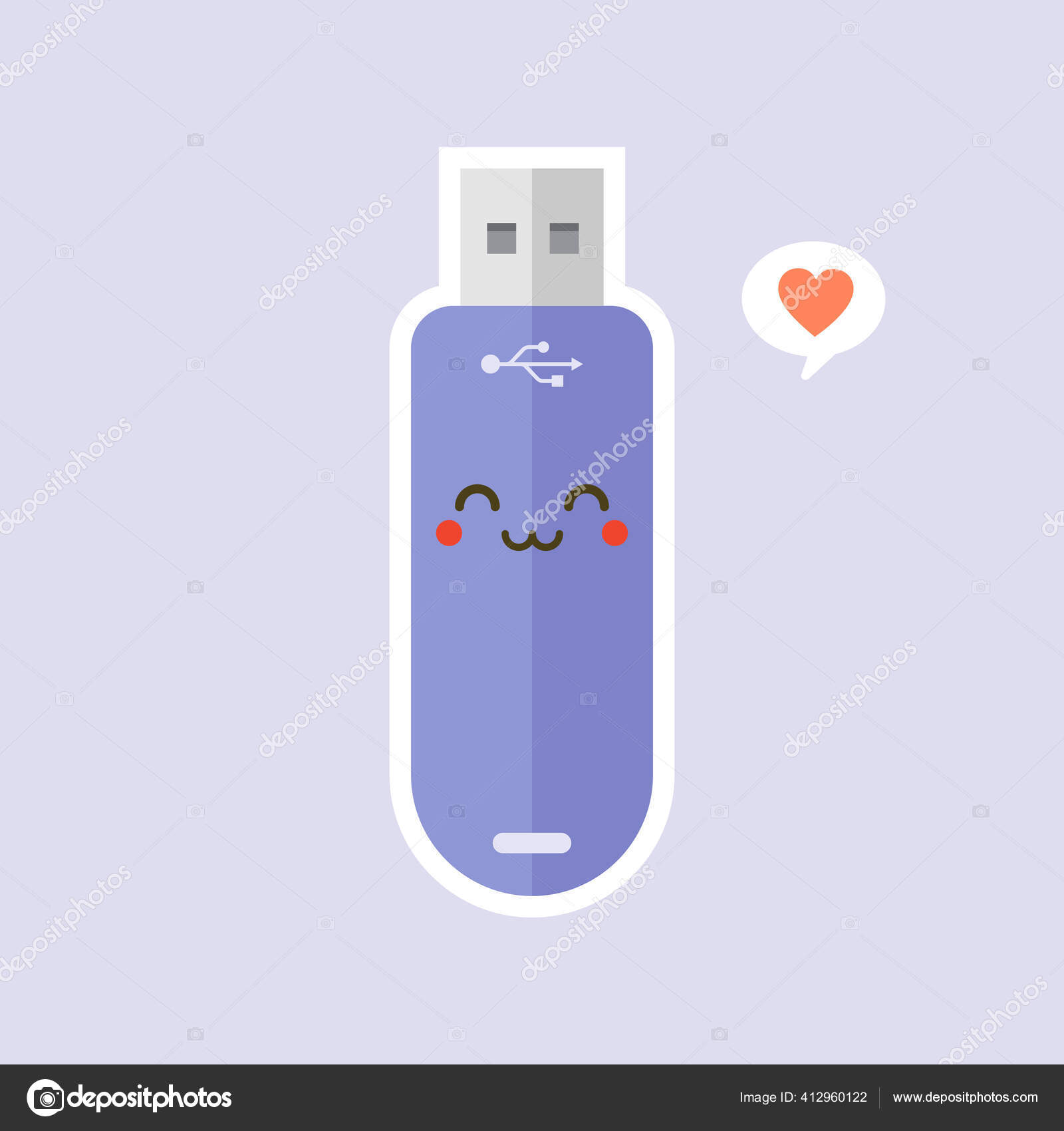 Kawaii Cute Usb Flash Drive Icon Isolated Color Background Memory Stock ...