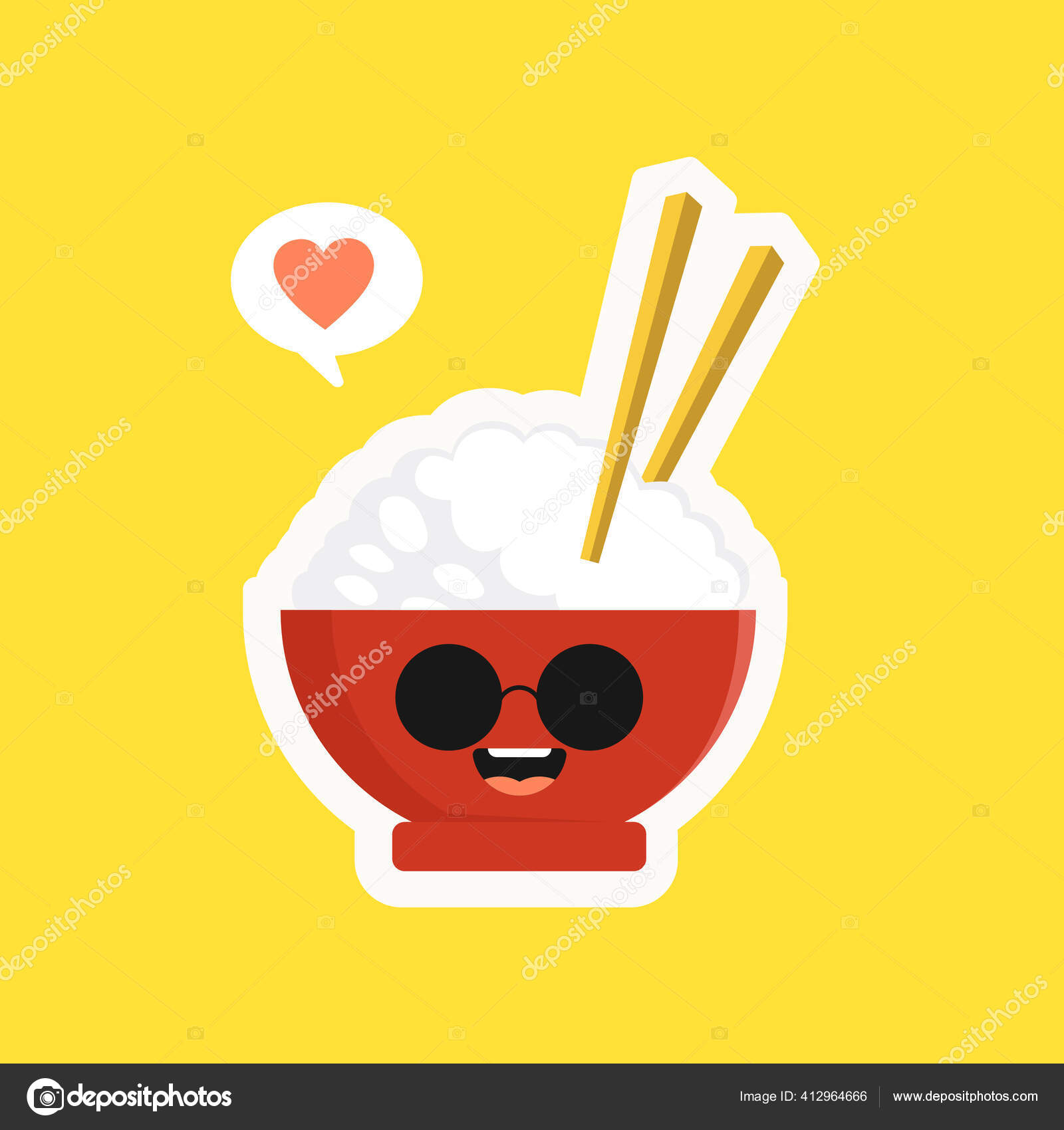 Cute Kawaii Rice Bowl Character Isolated Color Background Rice Bowl ...