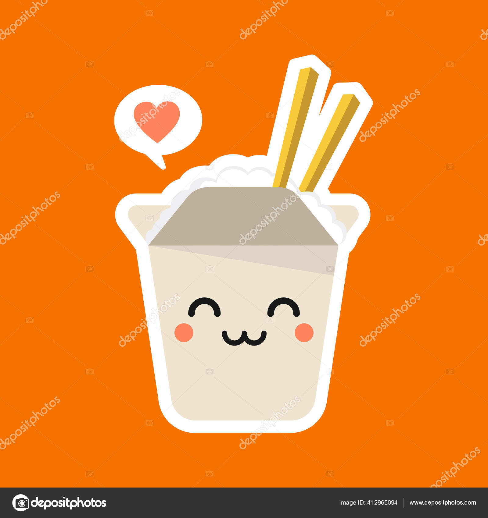 Cute Kawaii Rice Bowl Character Isolated Color Background Rice Bowl ...
