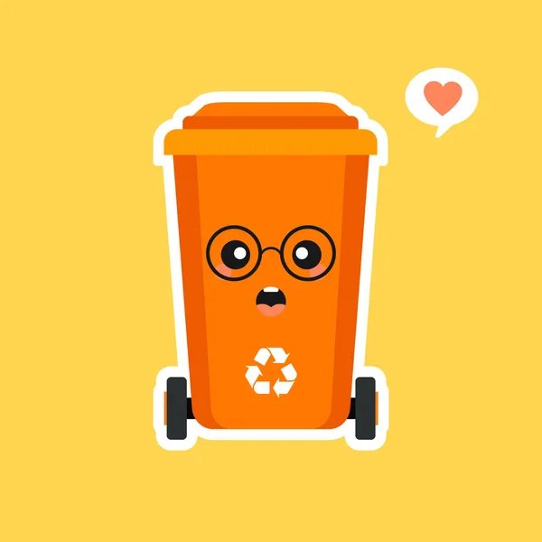 Kawaii Cute Trash Bin Cartoon Character Isolated Color Background ...