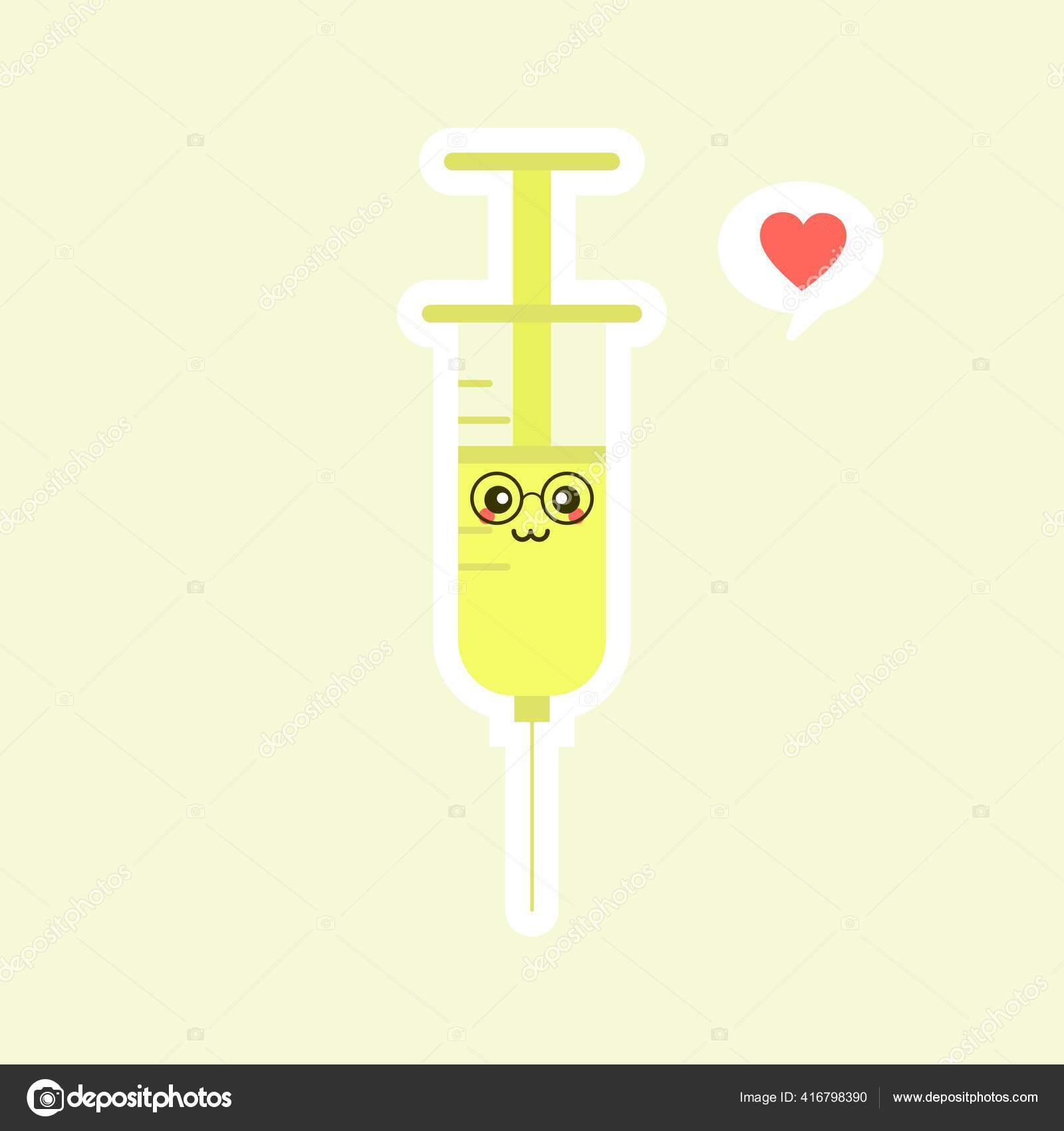 Cute Kawaii Syringe Vector Flat Cartoon Character Illustration Icon ...