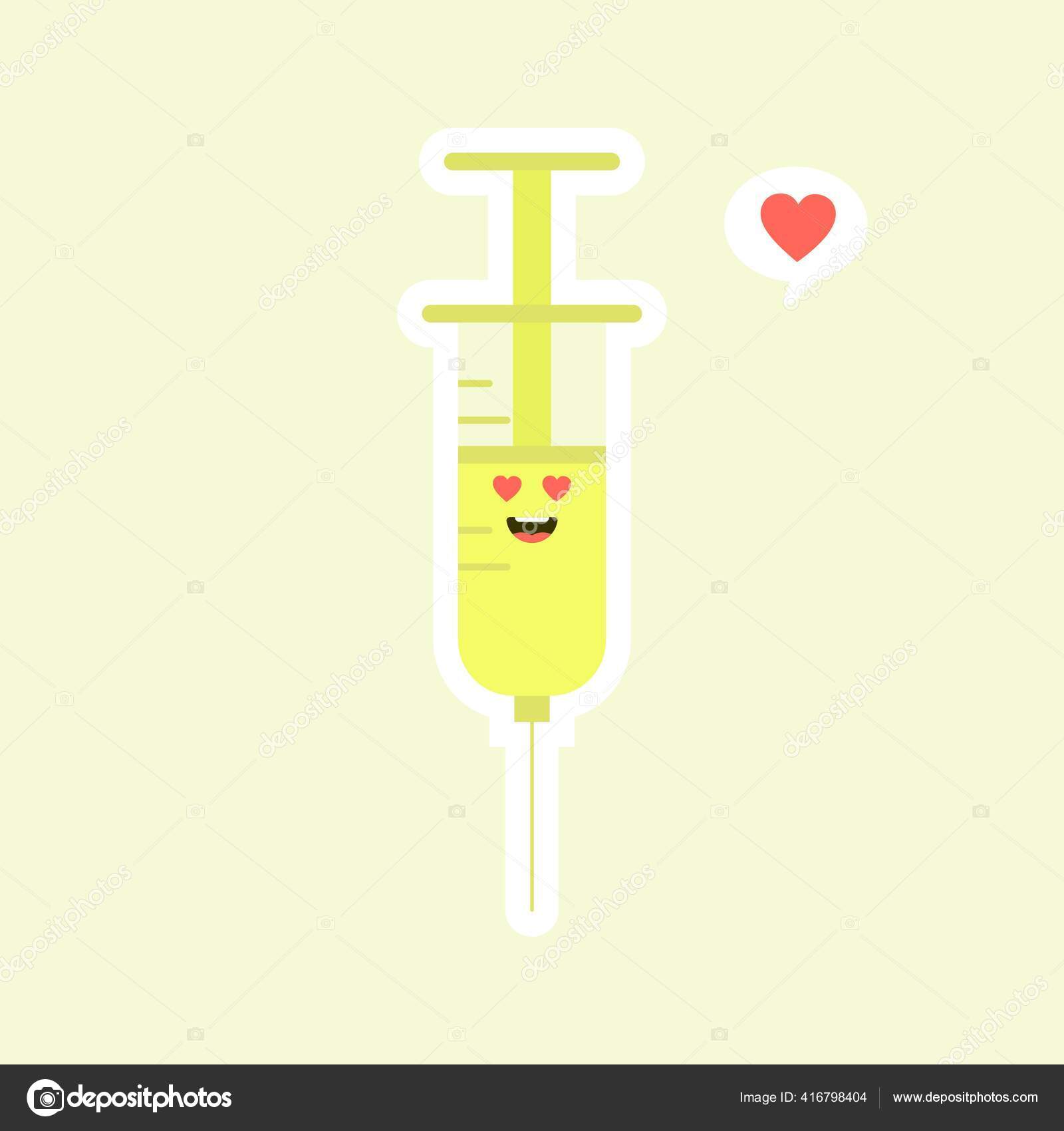 Cute Kawaii Syringe Vector Flat Cartoon Character Illustration Icon ...