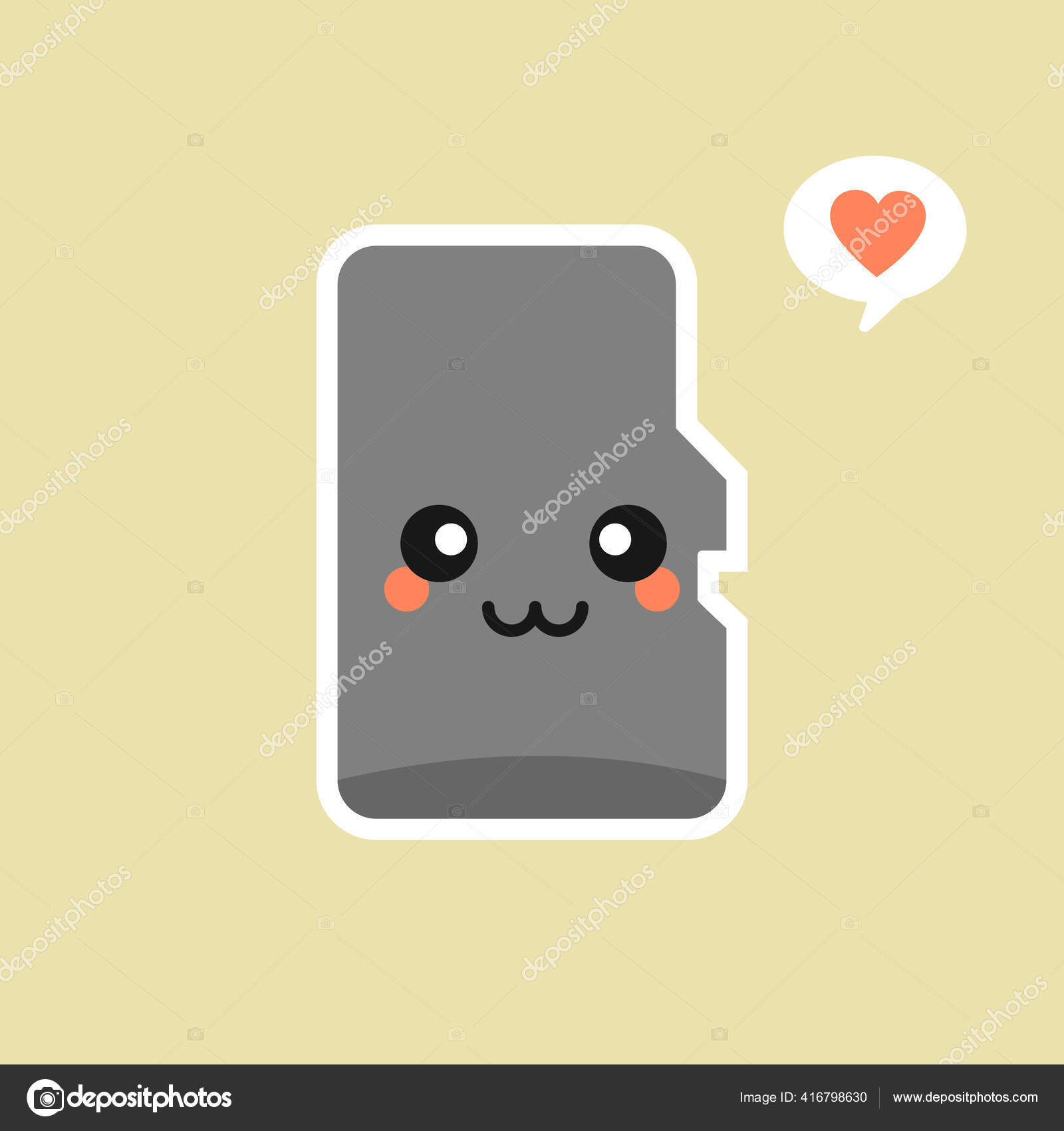 Cute Kawaii Micro Card Flat Style Vector Illustration Concept Device ...