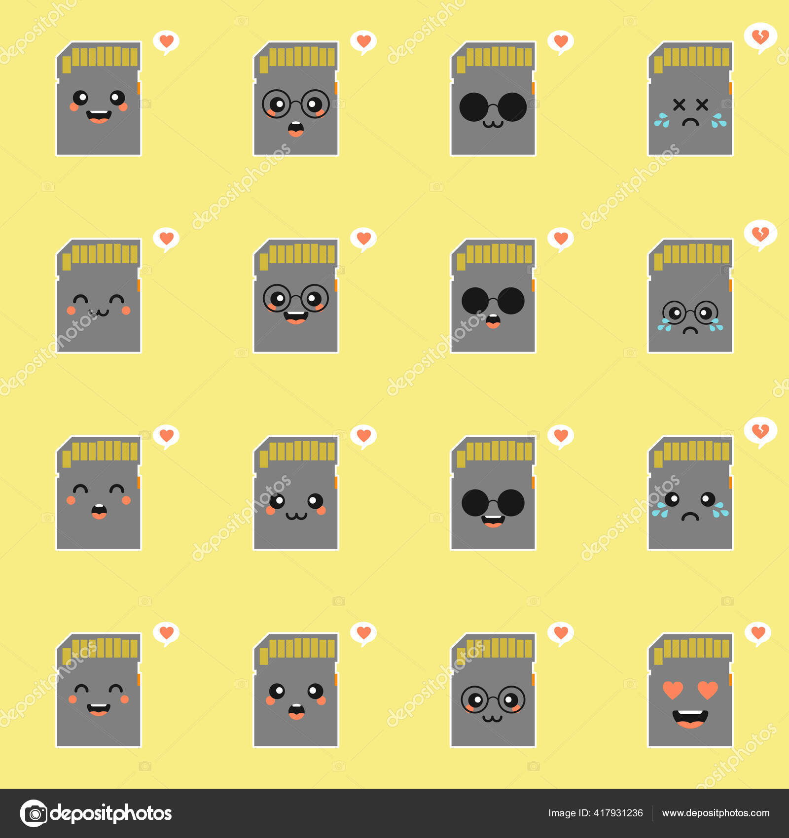 Cute Kawaii Micro Card Flat Style Vector Illustration Concept Device ...