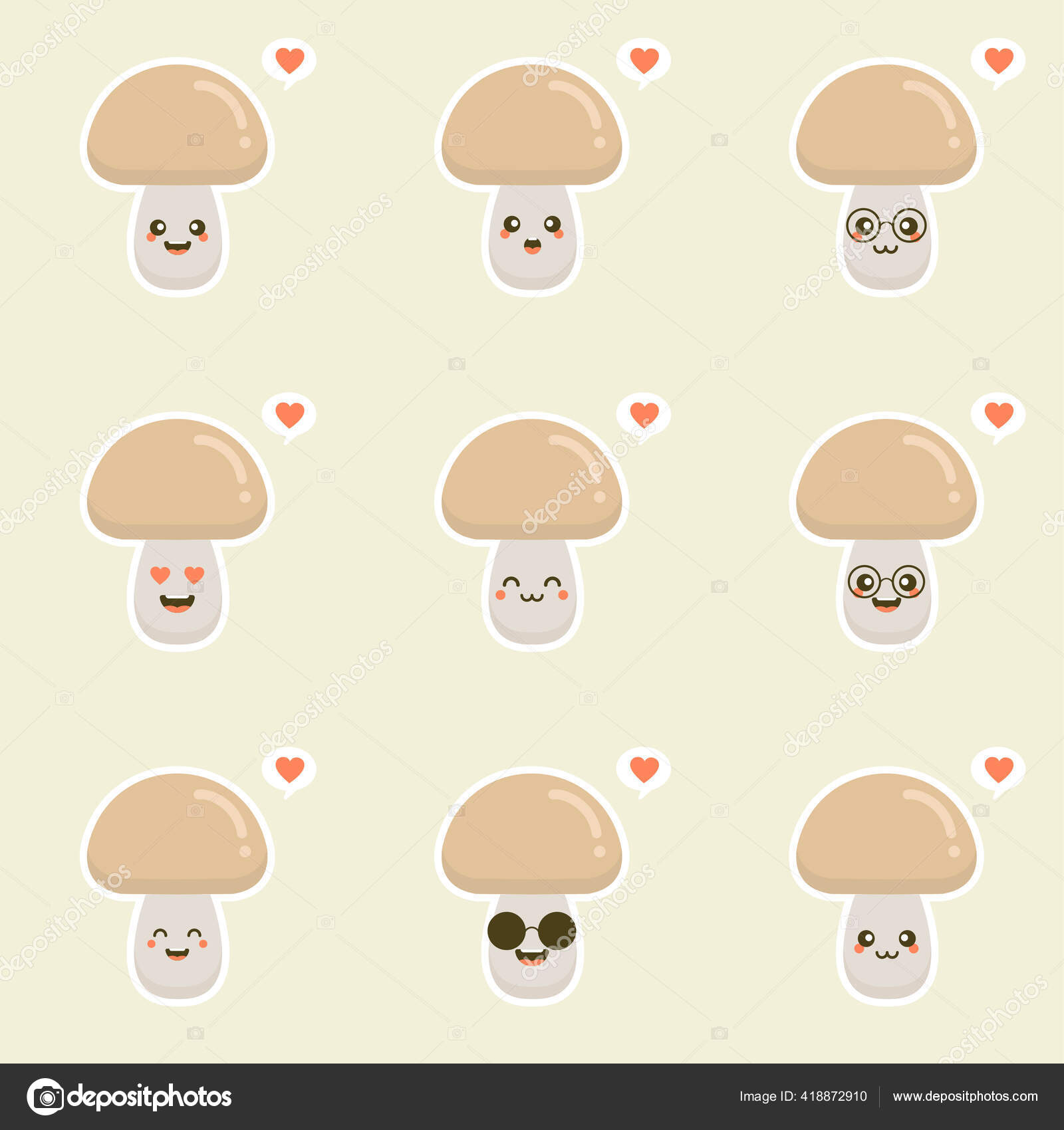 Funny Happy Cute Happy Smiling Mushroom Vector Flat Cartoon Character ...