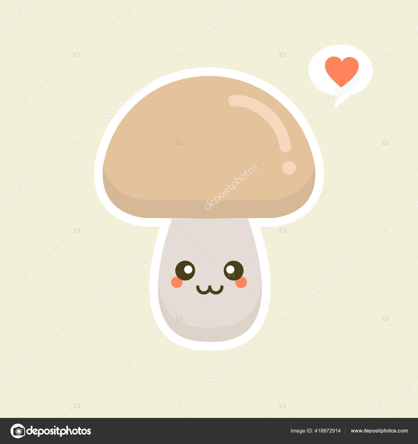 Funny Happy Cute Happy Smiling Mushroom Vector Flat Cartoon Character ...