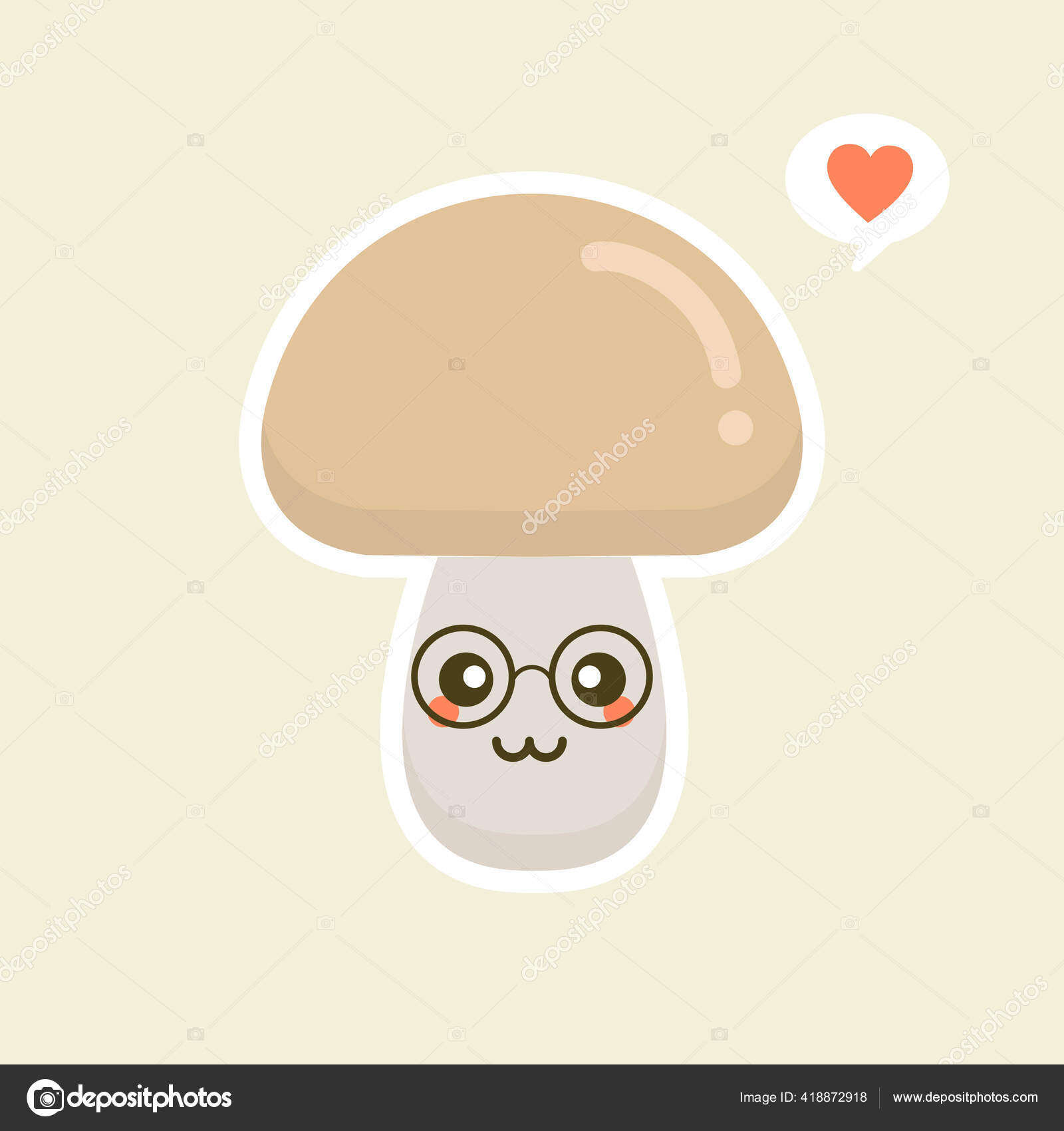 Funny Happy Cute Happy Smiling Mushroom Vector Flat Cartoon Character ...