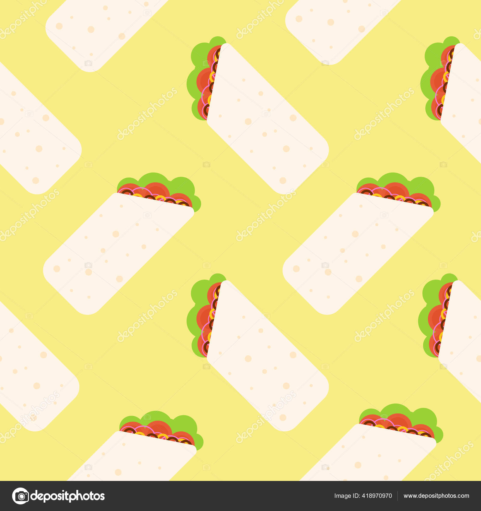 Burrito Seamless Pattern Flat Design Vector Illustration Stock Vector ...