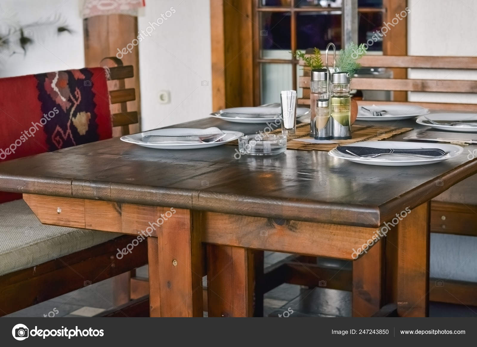 Detail Restaurant Rustic Style Table Chairs Made Wood — Stock Photo ...