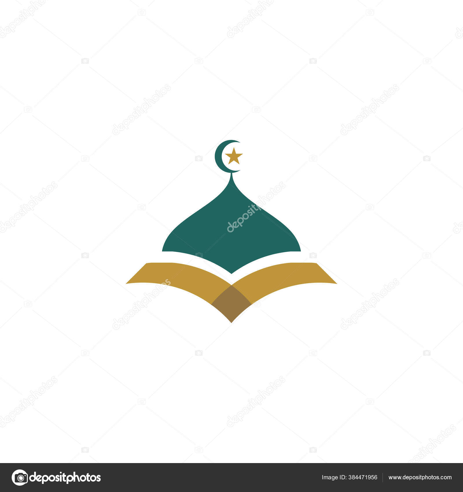 Moderna Mezquita Islámica Oro Verde Logotipo Del Corán Estilo Plano ...