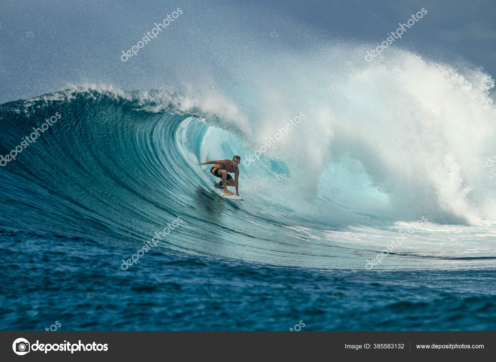 Empty Surfboard On Wave