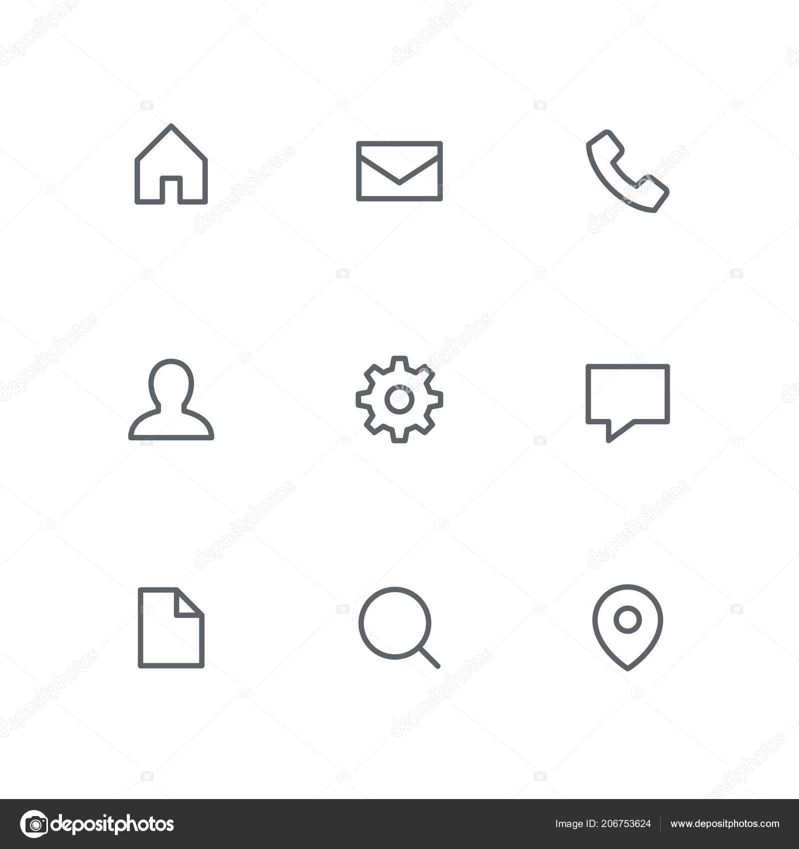 Basic Outline Icon Set Home Mail Telephone Person Gear Wheel — Stock ...