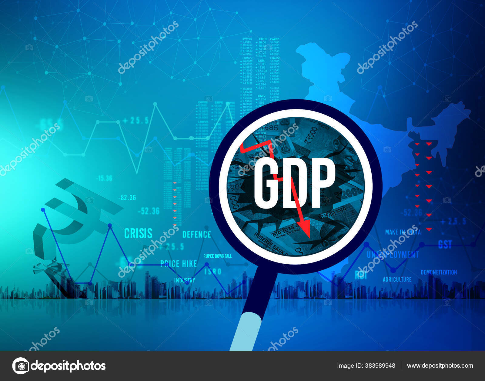 Gdp Growth Downfall Slow Concept India Economic Crisis Unemployment ...