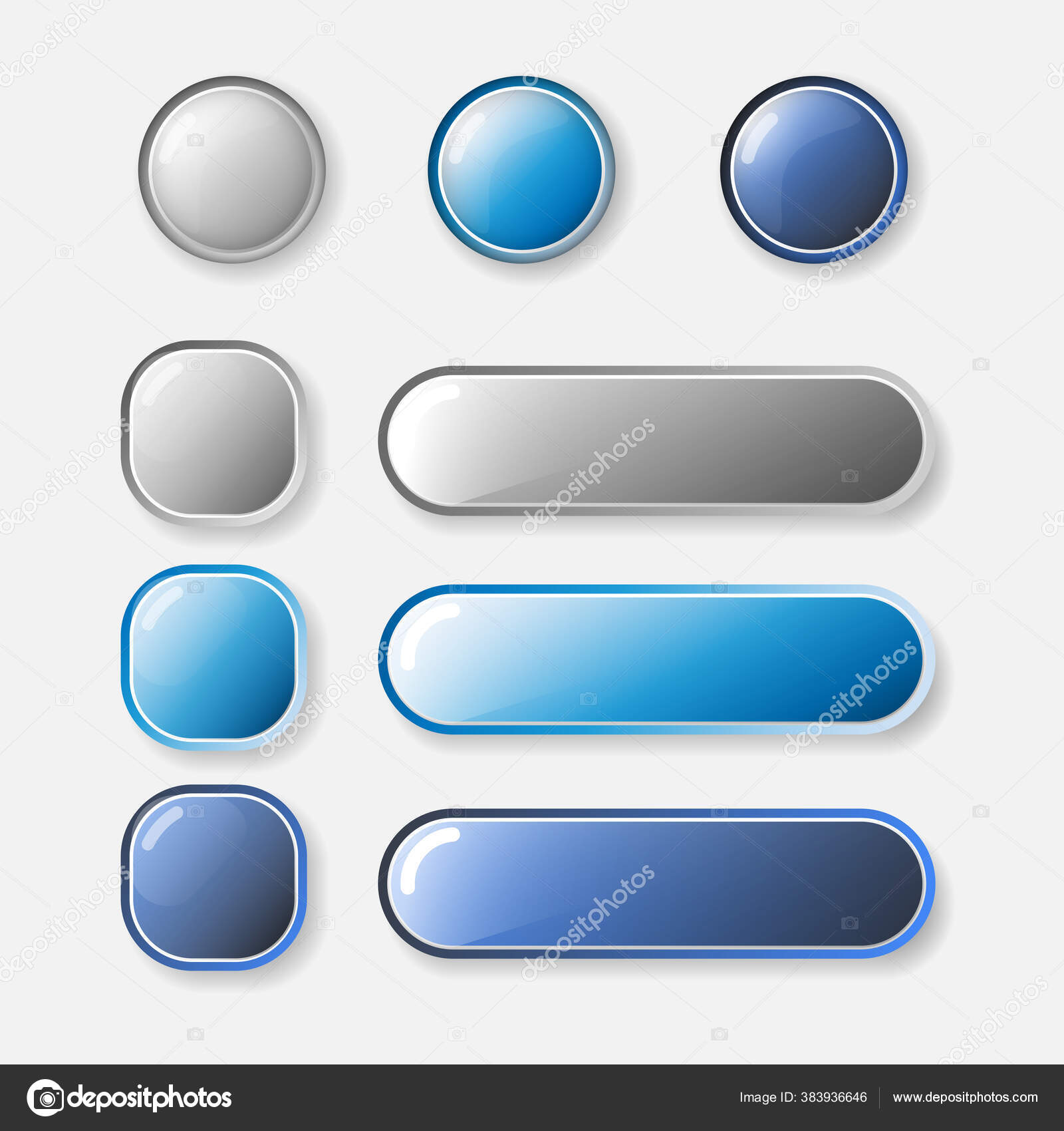 Simple Buttons Design Set Vector Illustration Glossy Gradient Blue Gray ...