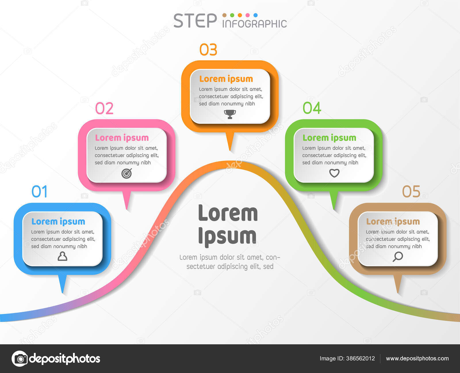 Stage Steps Process Bell Curve Shape Color Graphic Elements Infographic ...