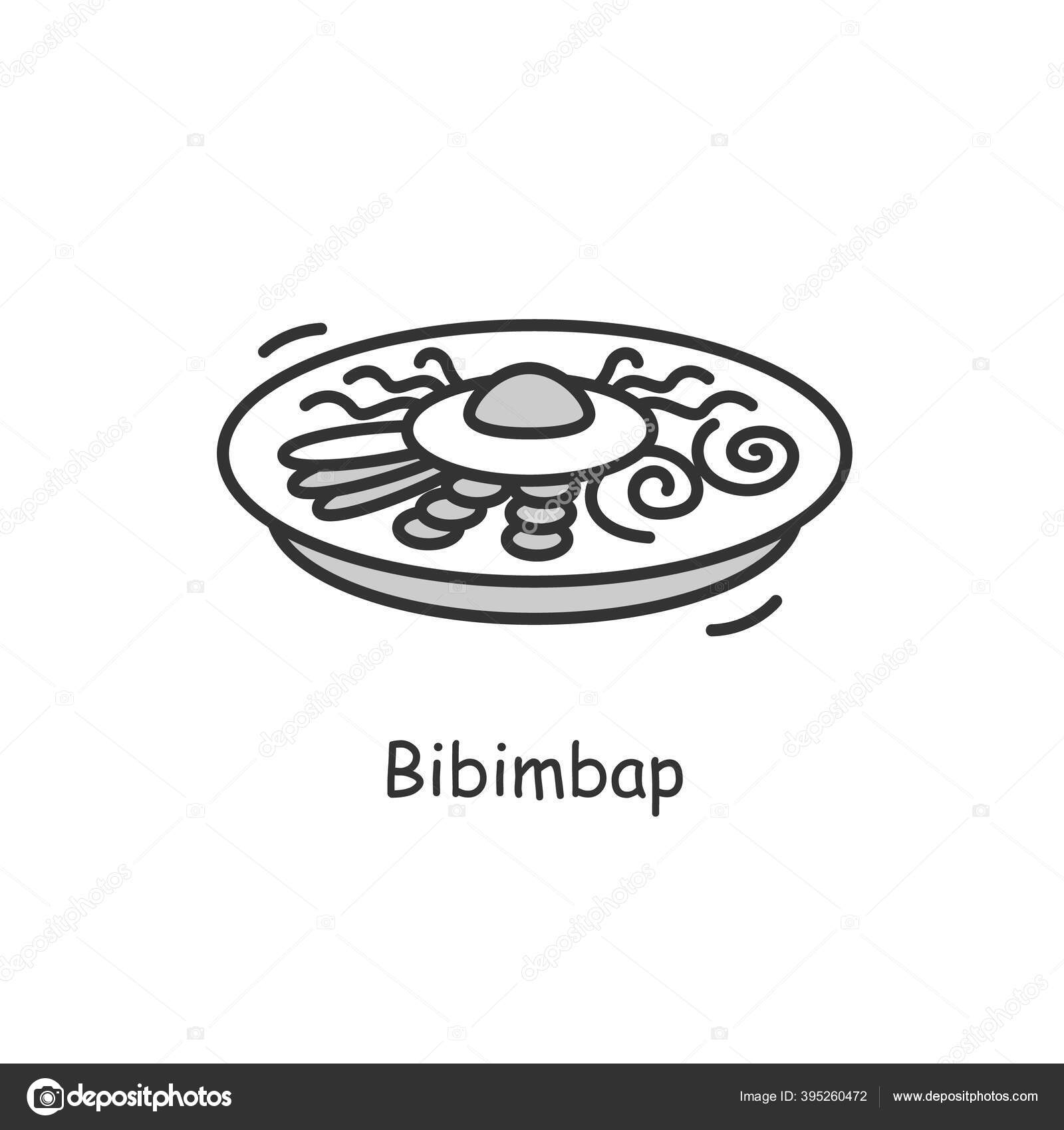 Bibimbap icon.Traditional korean dish.Thin line vector illustration ...