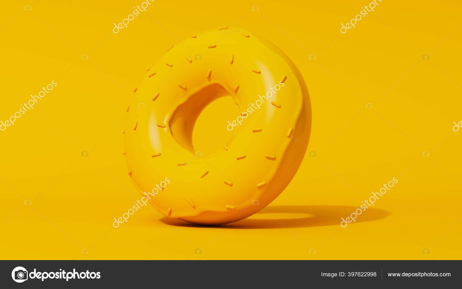 Glazed Iced Donut Covered Sprinkles Studio Background Stylized Yellow ...