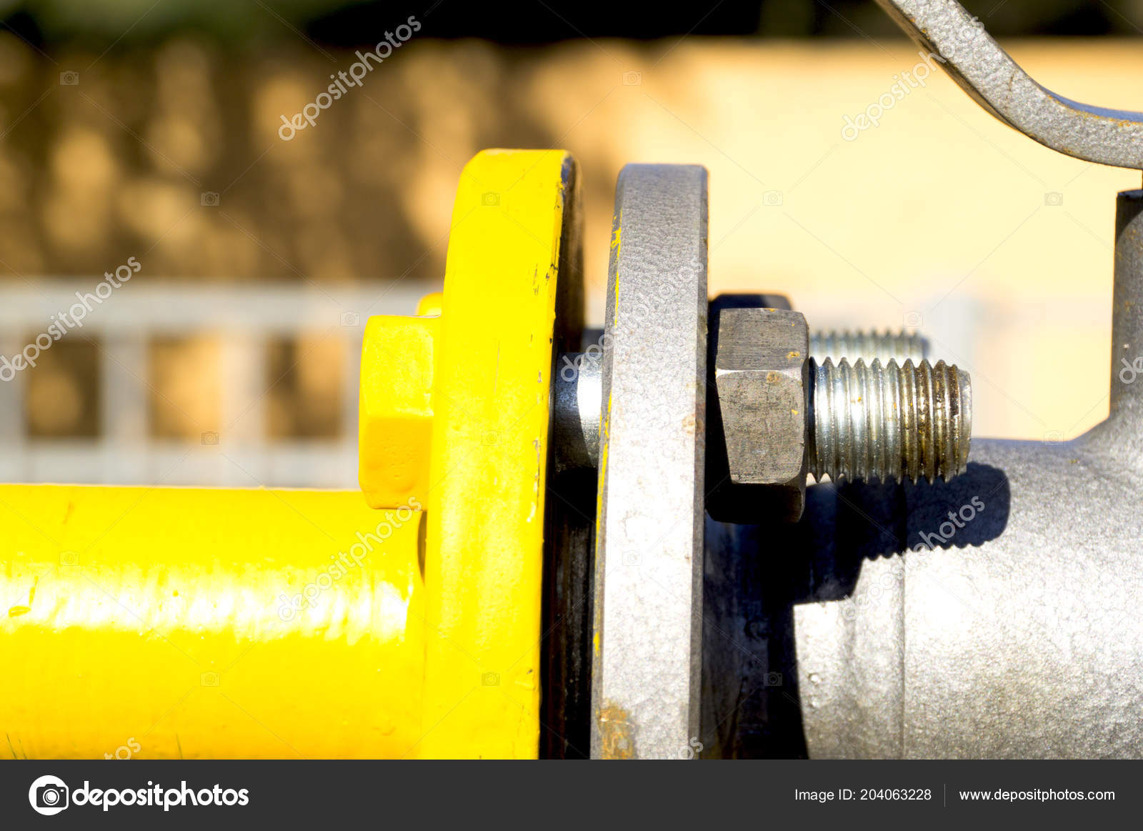 Connection Bolt Nut Two Yellow Flanges — Stock Photo © d23041975 #204063228