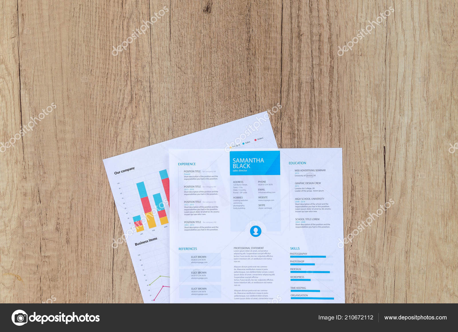 Workplace Wooden Table Graph Papers — Stock Photo © Goumbik #210672112