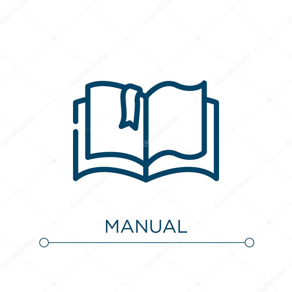 Icono manual. Ilustración lineal de vectores. Esquema manual icono vector. Símbolo de línea ...
