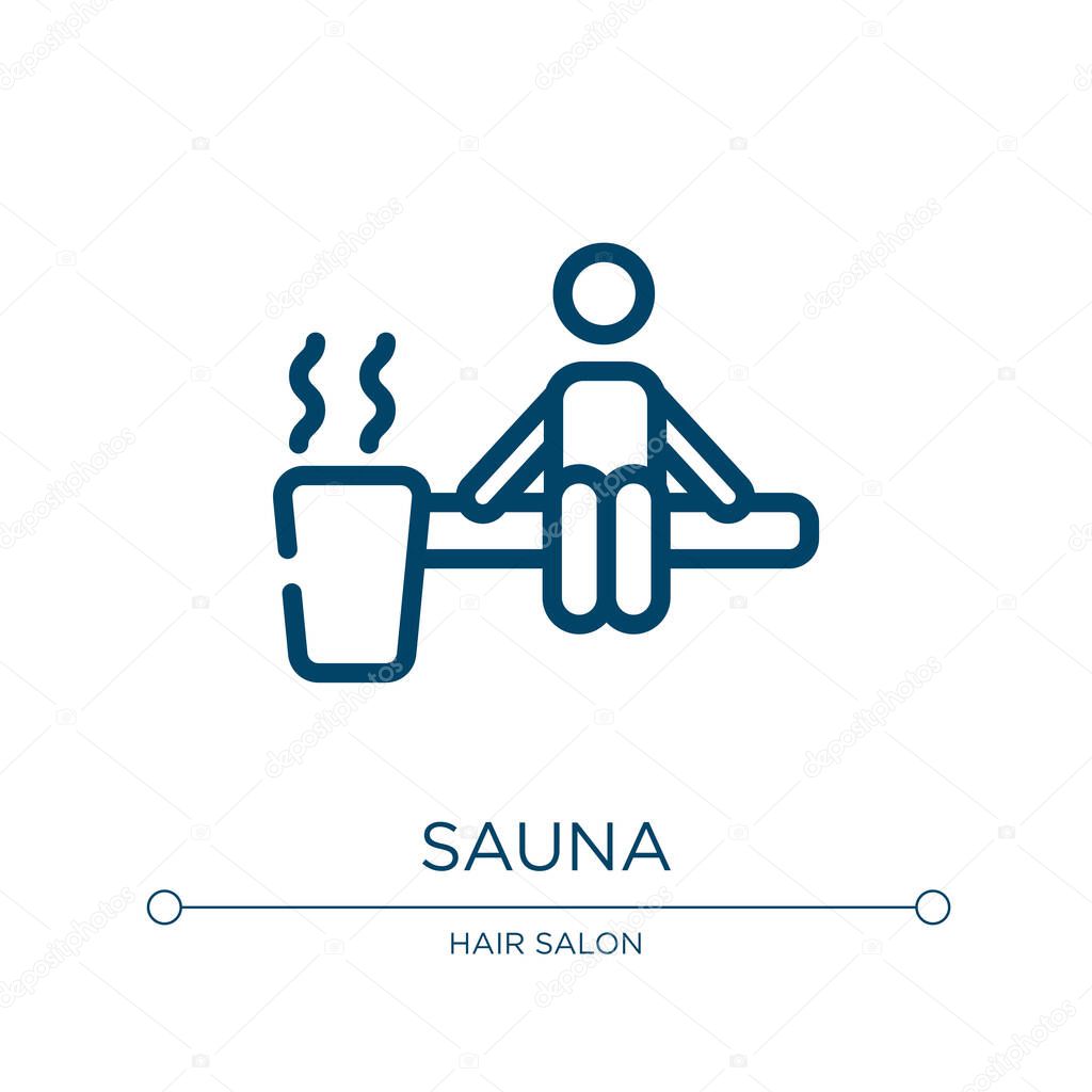 Icono de sauna. Ilustración lineal vectorial de la colección sauna. Esquema de sauna icono ...