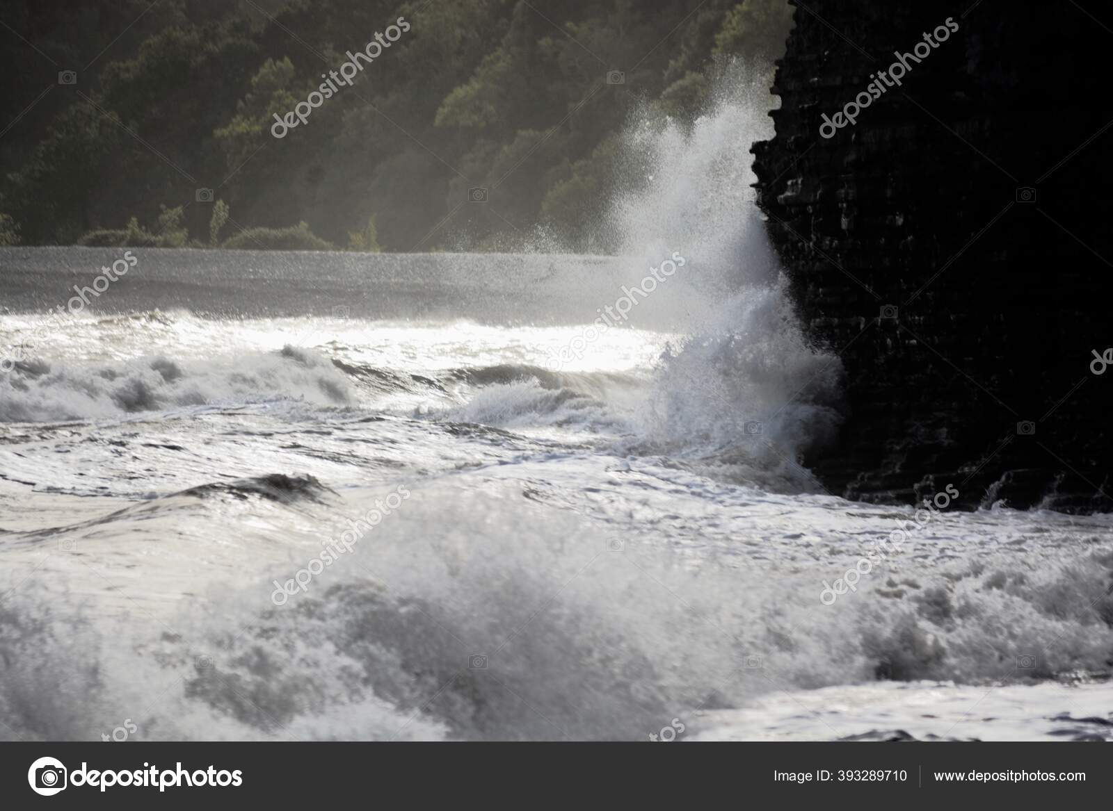 Stormy Sea Gale Force Winds High Tide Creates Huge Waves Stock Photo by ...