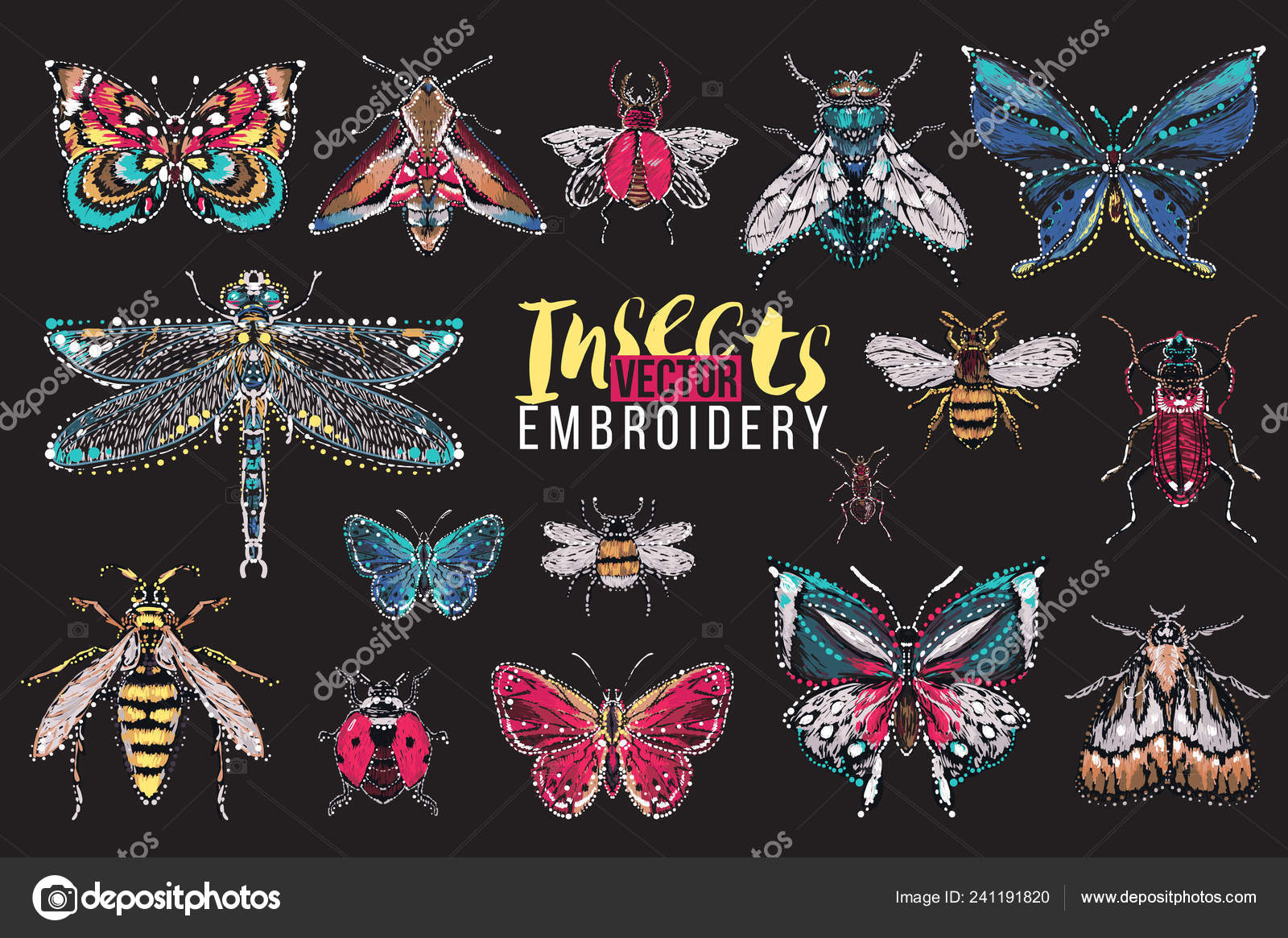 Black Background Insects Vector Illustration Stock Vector Image by ...
