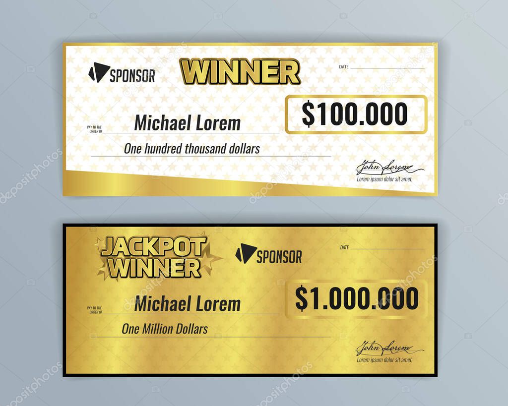 Plantilla de diseño para cheque ganador de premios. Fondo de color ...