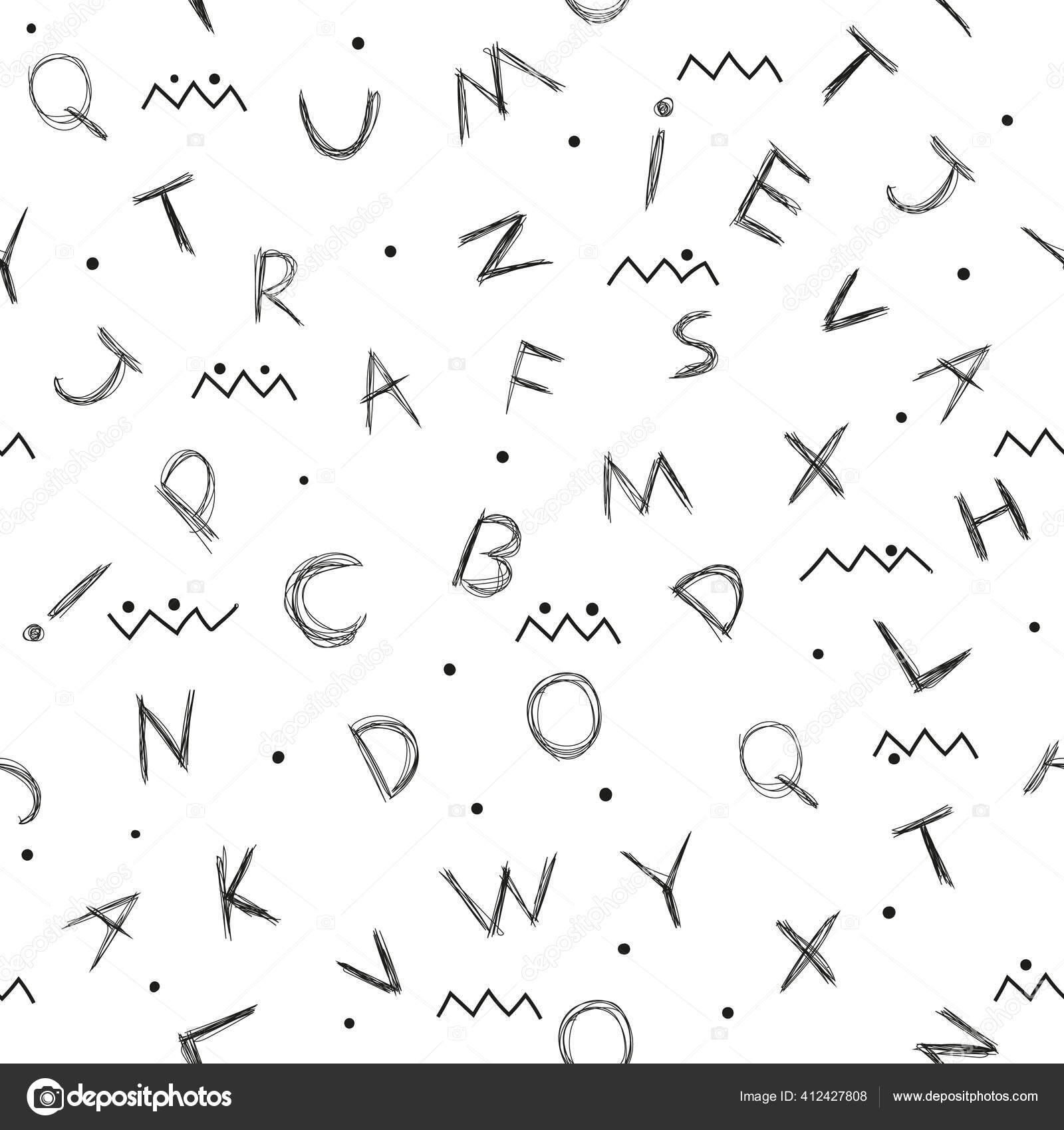 Alphabet pattern, hand-drawn letters. Letters on a white background ...