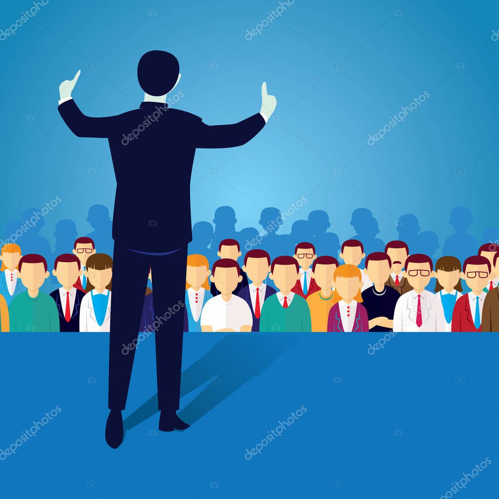 Ilustración vectorial del orador empresario dando una conferencia en el ...